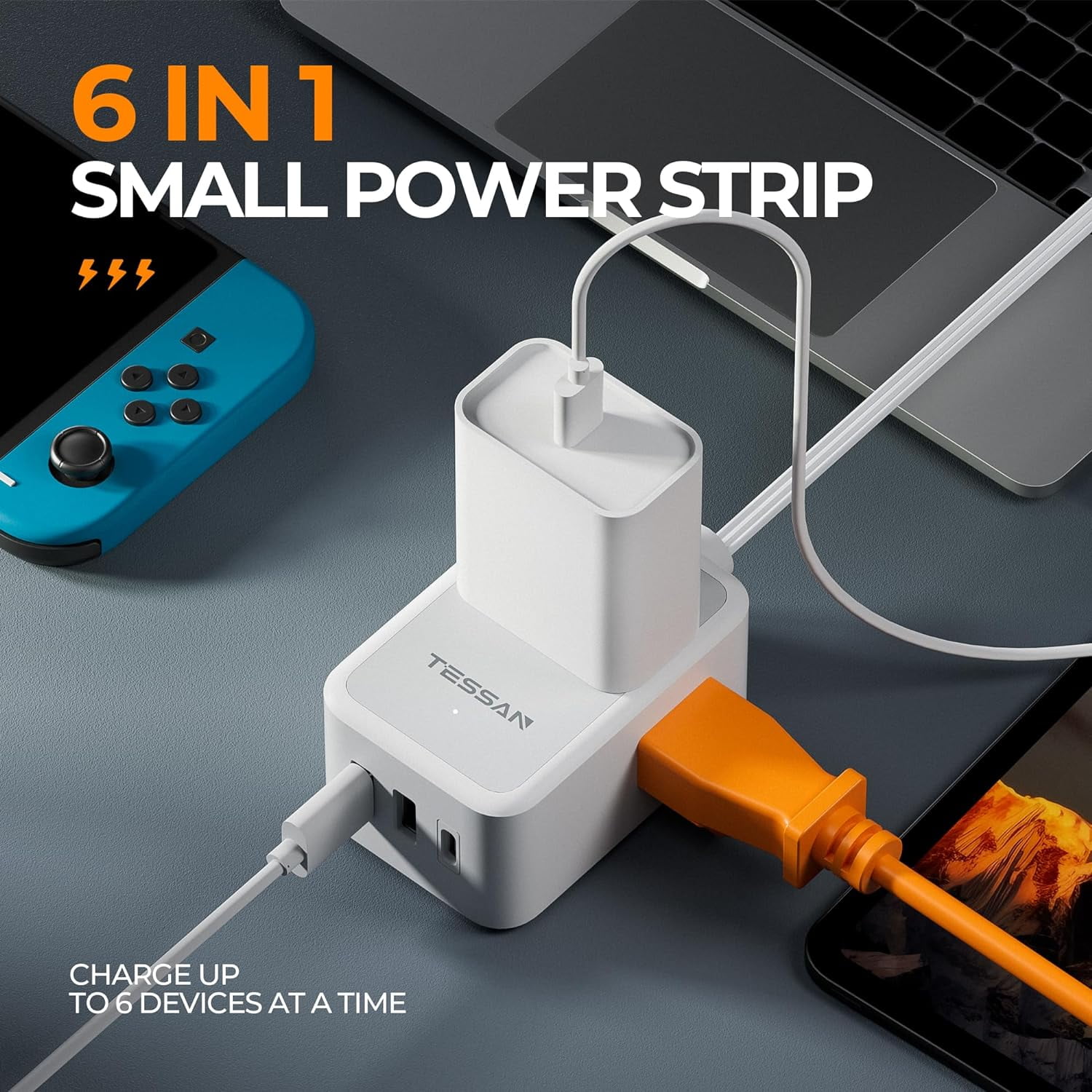 GHRTGR-Short Flat Extension Cord, Small Power Strip with 3 USB Port (1 ...