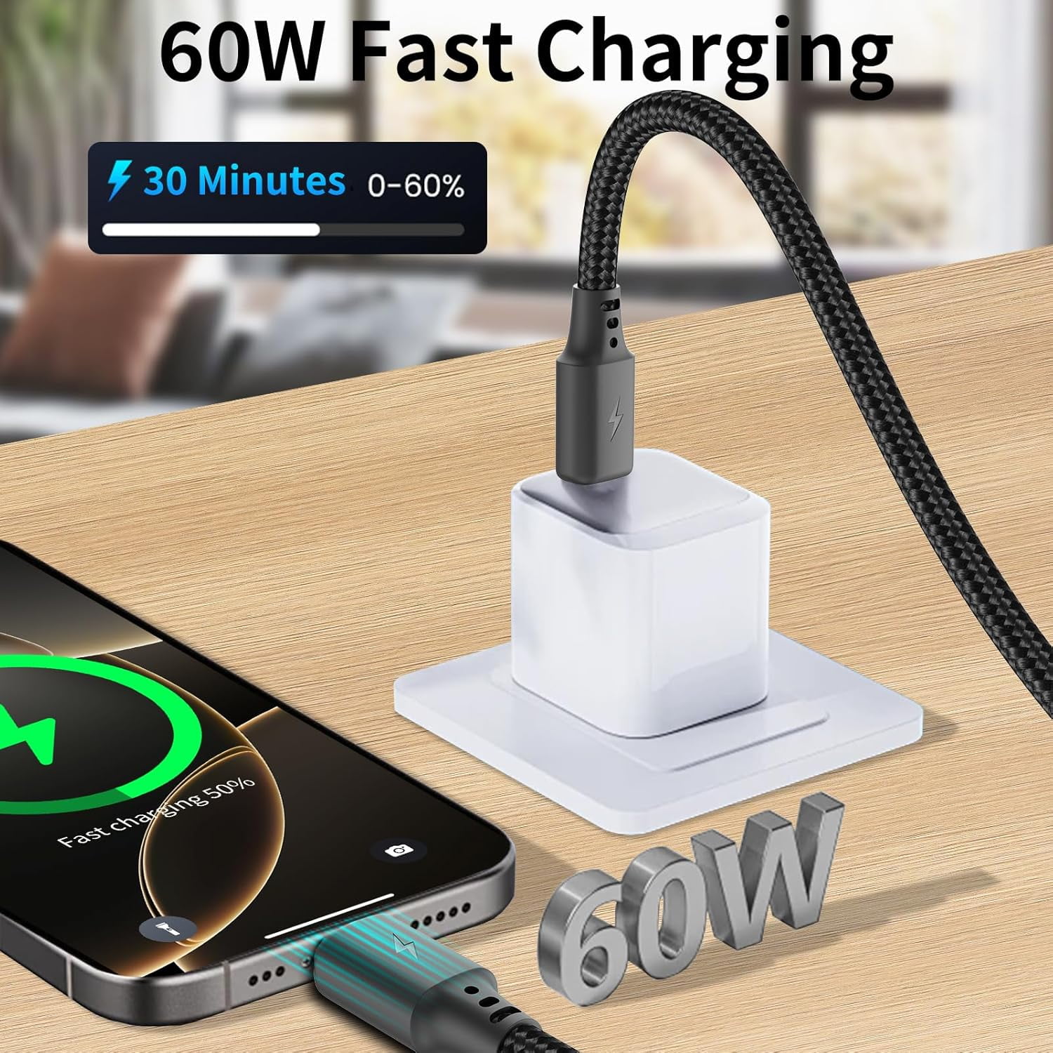 GHRTGR-Short USB C to USB C Cable 1.5ft 3Pack, USB C Cable Short 60W(3A ...