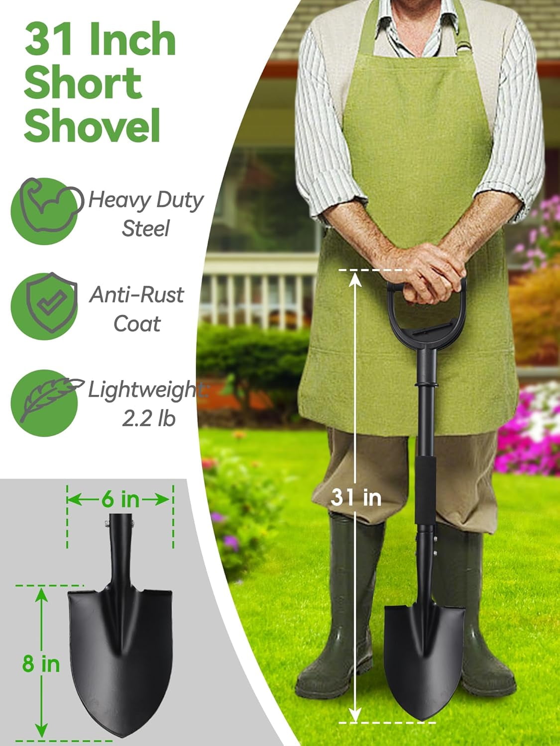 GHRTGR-Shovel, Small Garden Shovels for Digging Gardening Heavy Duty, 31 inches Kids Metal ...