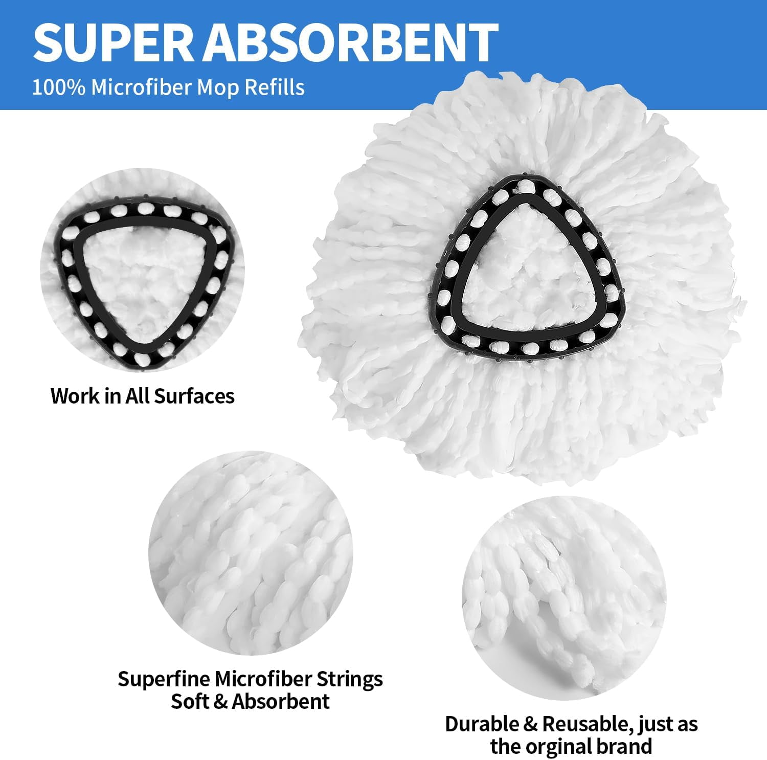 GHRTGR-Spin Mop Replacement Heads, Mop Refills Compatible with O-Cedar ...