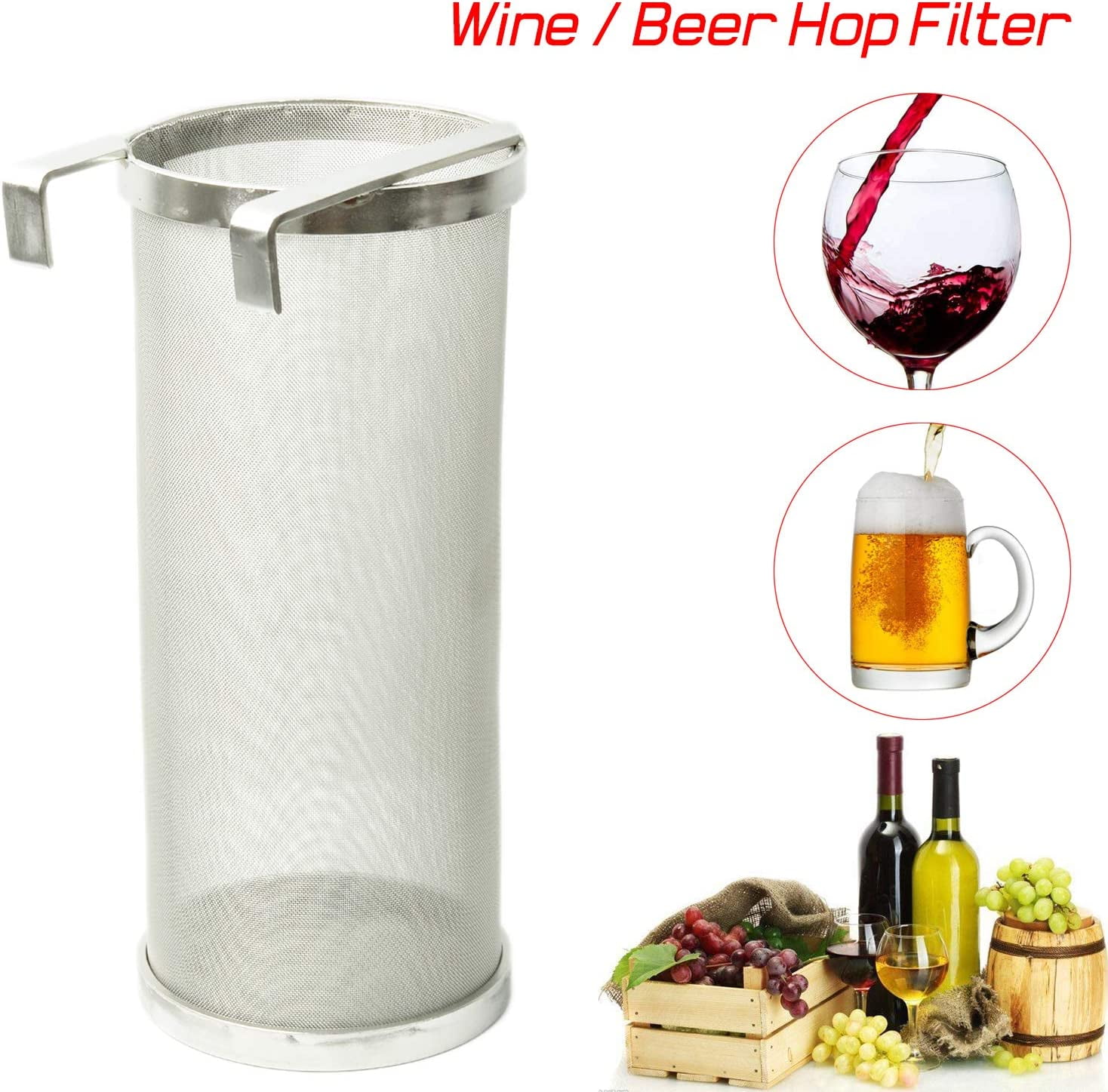 GHRTGR-Stainless Steel 400 Micron Mesh Hop Spider, 4"x10" Hopper Filter ...