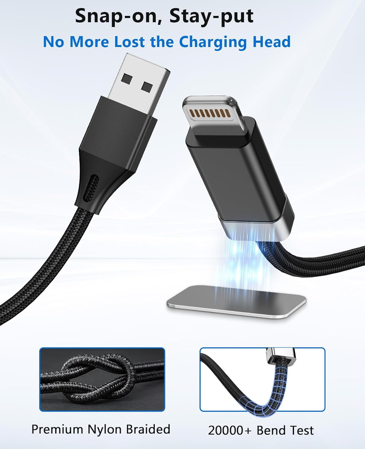 GHRTGR-StayCable USB A to Lightning Cable, Anti-Drop Lightning Cable ...