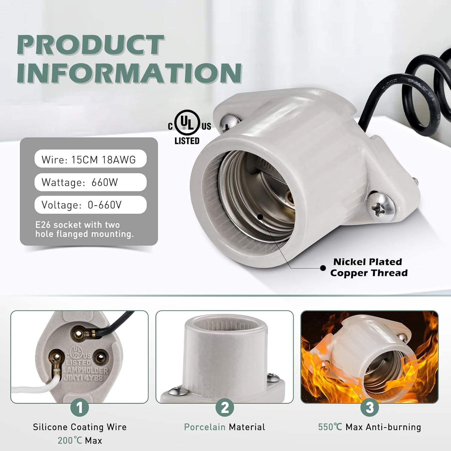 GHRTGR-Surface Mount Light Socket,E26 Medium Screw Porcelain Bulb ...