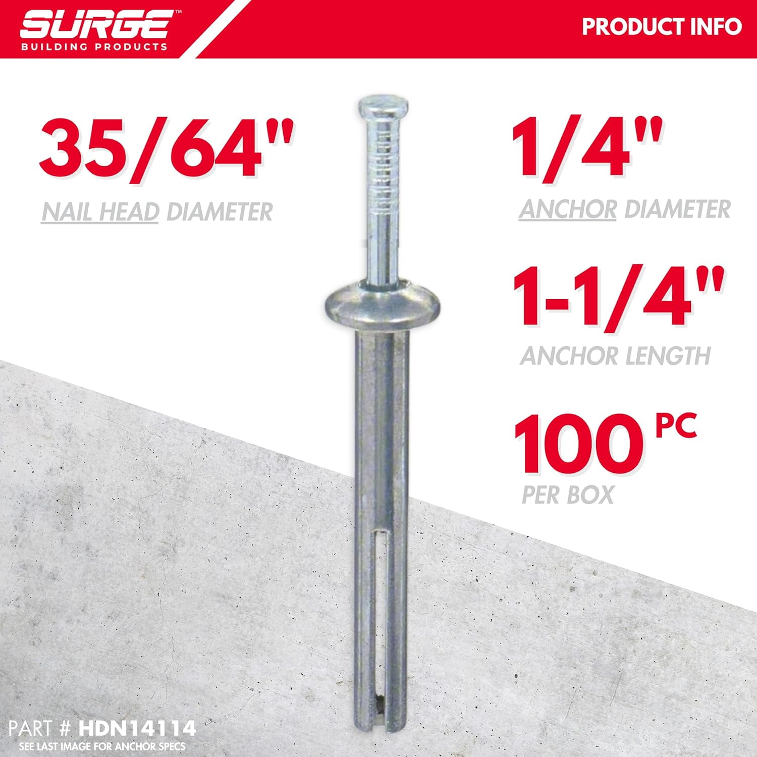 GHRTGR-Surge BP - 1/4" x 1-1/4" MH Hammer Drive Nail in Concrete Anchor ...