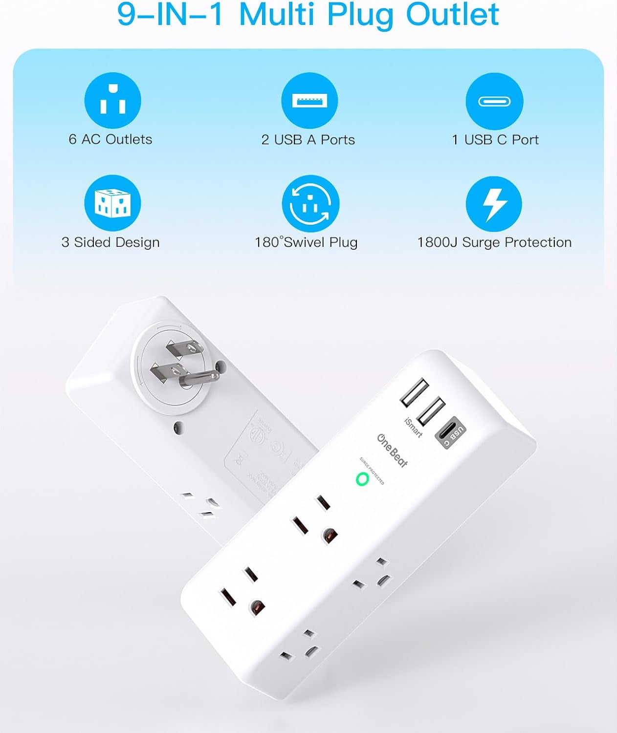 GHRTGR-Surge Protector Outlet Extender with Rotating Plug, 6 AC Multi ...
