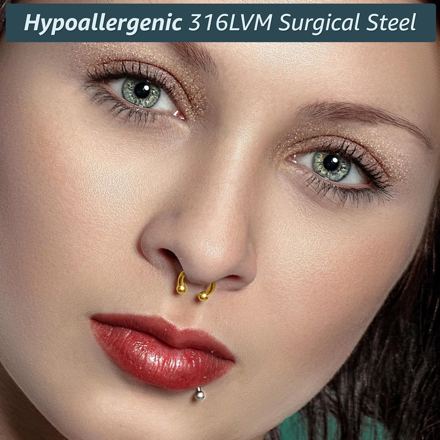 GHRTGR-Surgical Steel Septum Rings 14g 16g - Lip Ring Smiley Piercing Hoop For Cartilage ...