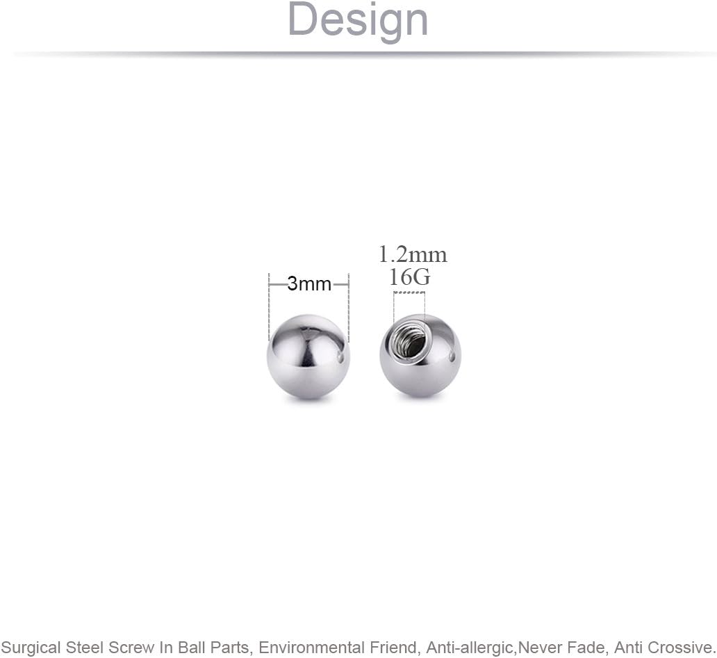 GHRTGR-Threaded 316L Steel Replacement Balls Piercing Parts for Body ...