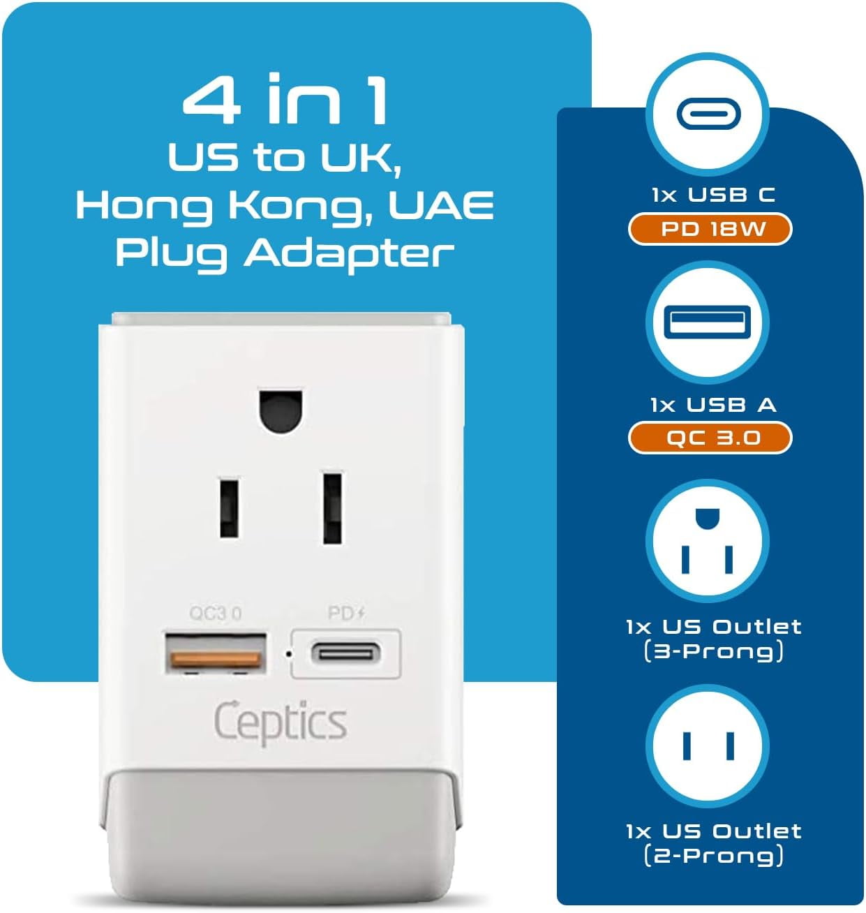 GHRTGR-UK Ireland Hong Kong Plug Adapter, International Power Plug with ...