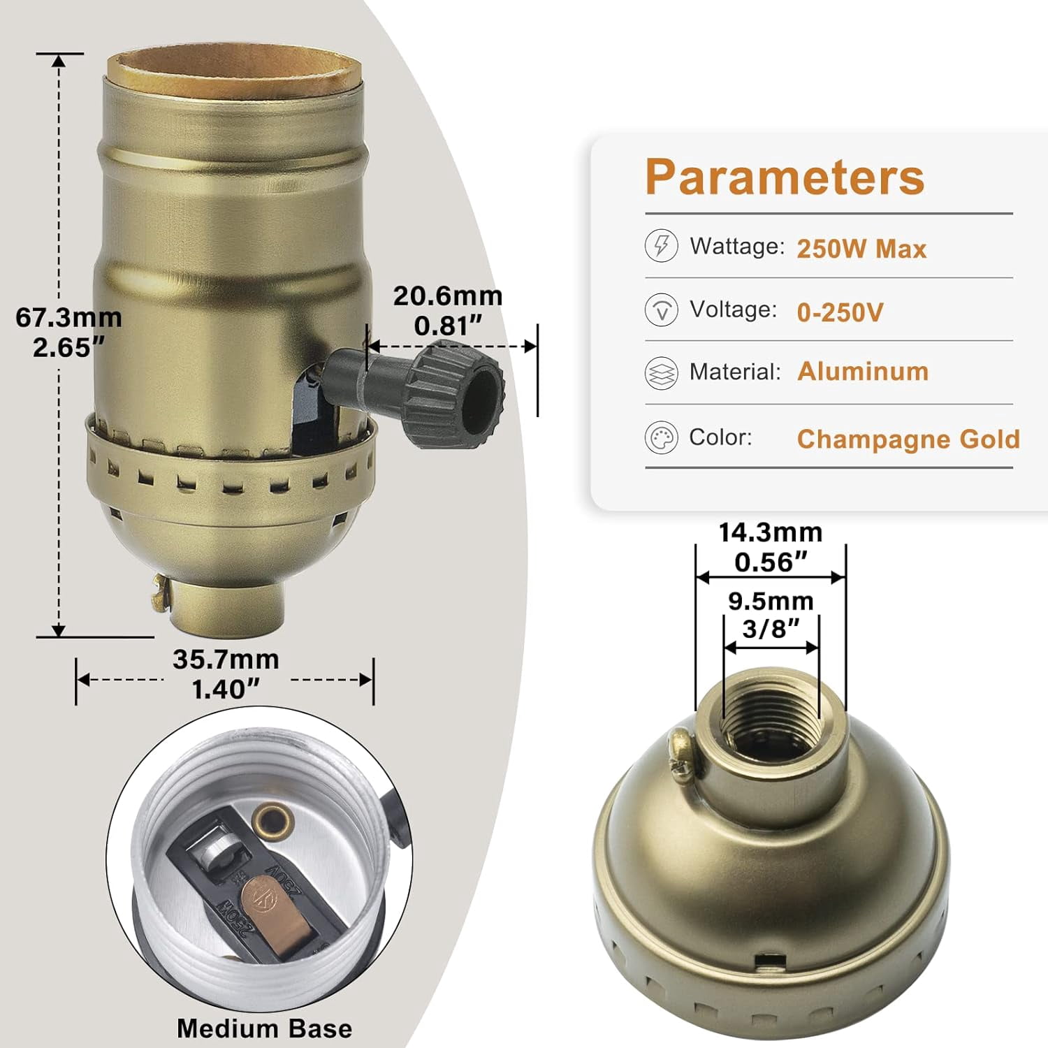 GHRTGR-UL Listed 3-Way Lamp Socket Replacement, E26 Standard Threaded ...