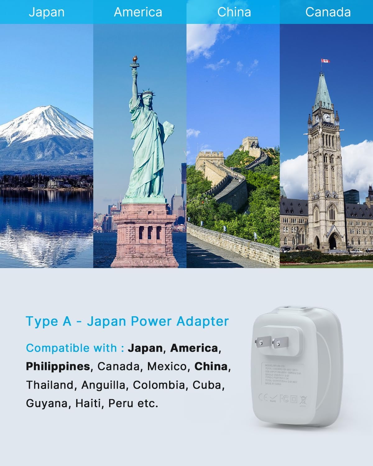GHRTGR-US to Japan Plug Adapter, Japan Power Adapter with 2 AC Outlets ...