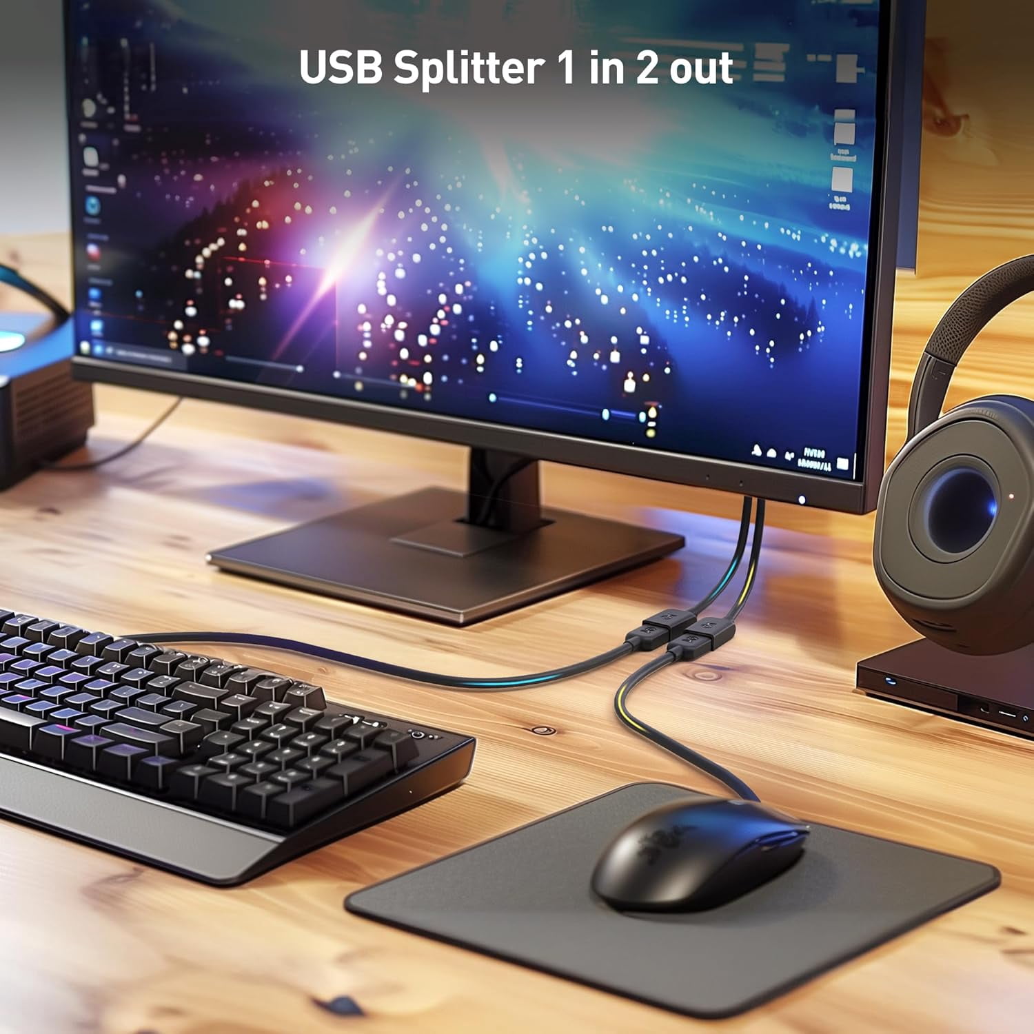 GHRTGR-USB 2.0 Splitter 1 in 2 Out - 1ft / 30cm, USB Power Splitter ...