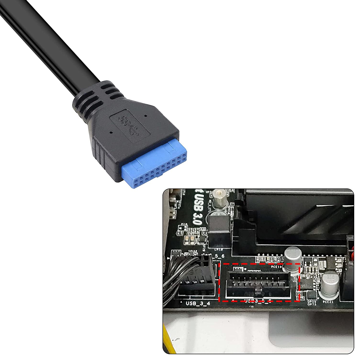 GHRTGR-USB 3.0 Front Panel Cable, Motherboard 19/20pin Cable to USB ...