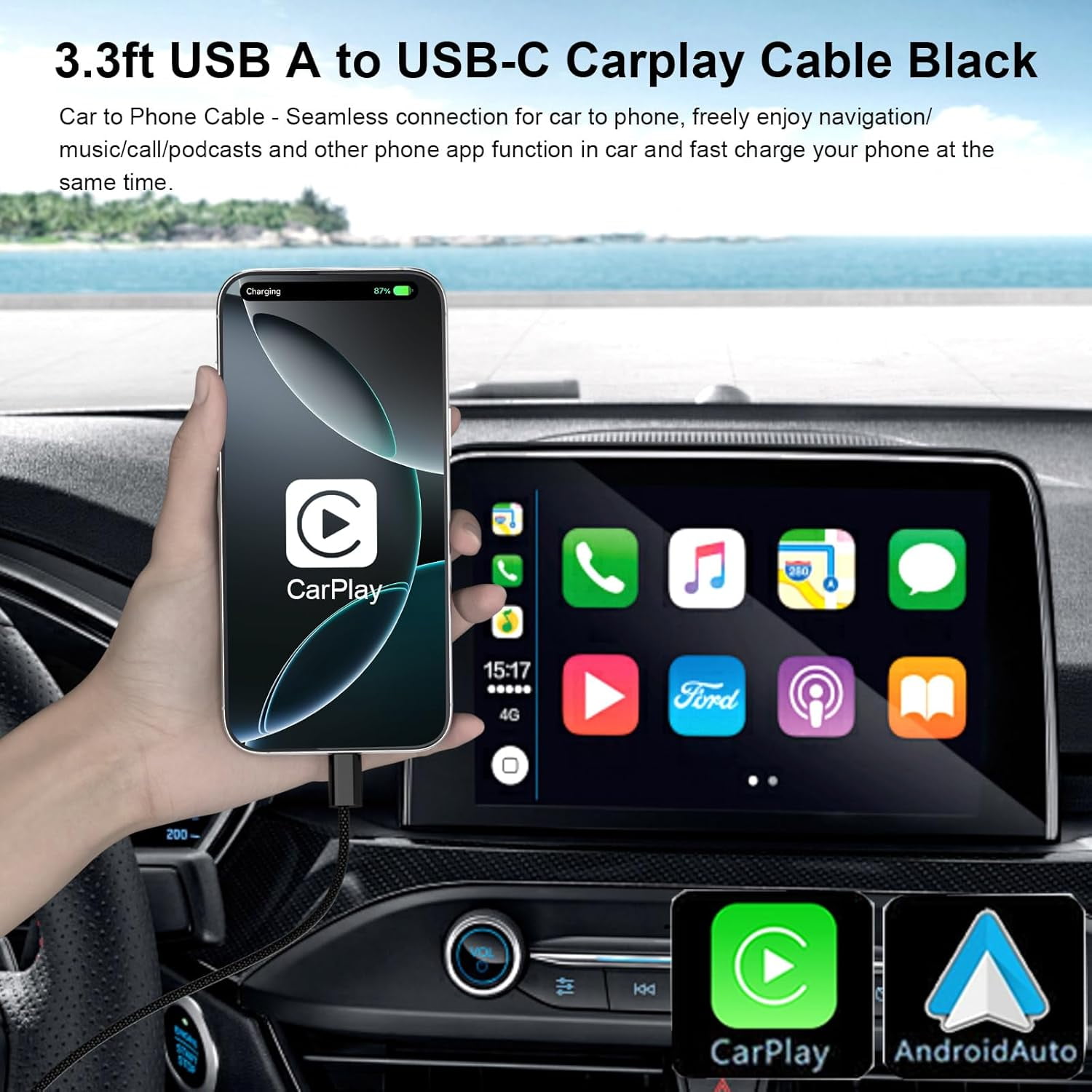GHRTGR-USB-C Carplay Cable for iPhone 16e 16 Plus 15 Pro Max Two-Color ...