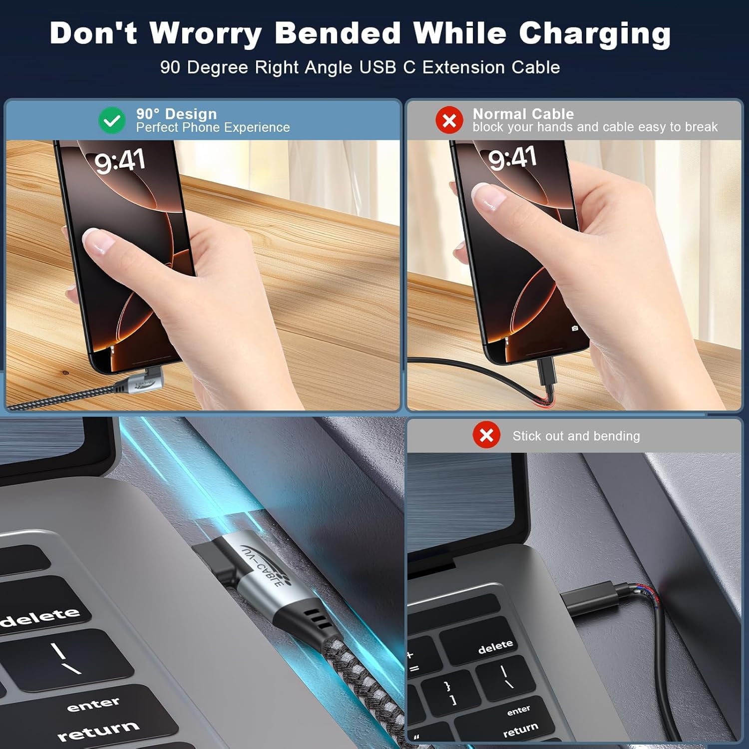 GHRTGR-USB C Extension Cable Right Angle 3.3ft, Type-C USB 3.2 Gen 2 ...