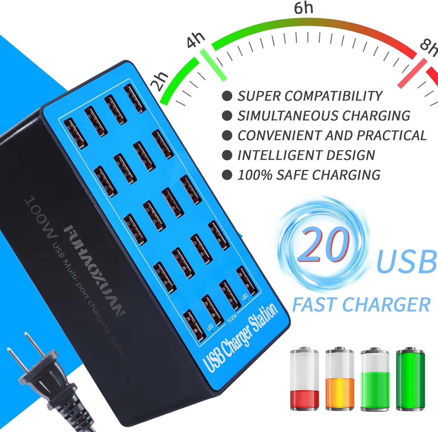 GHRTGR-USB Charging Station,100W 20-Port Multi Device Charger with ...