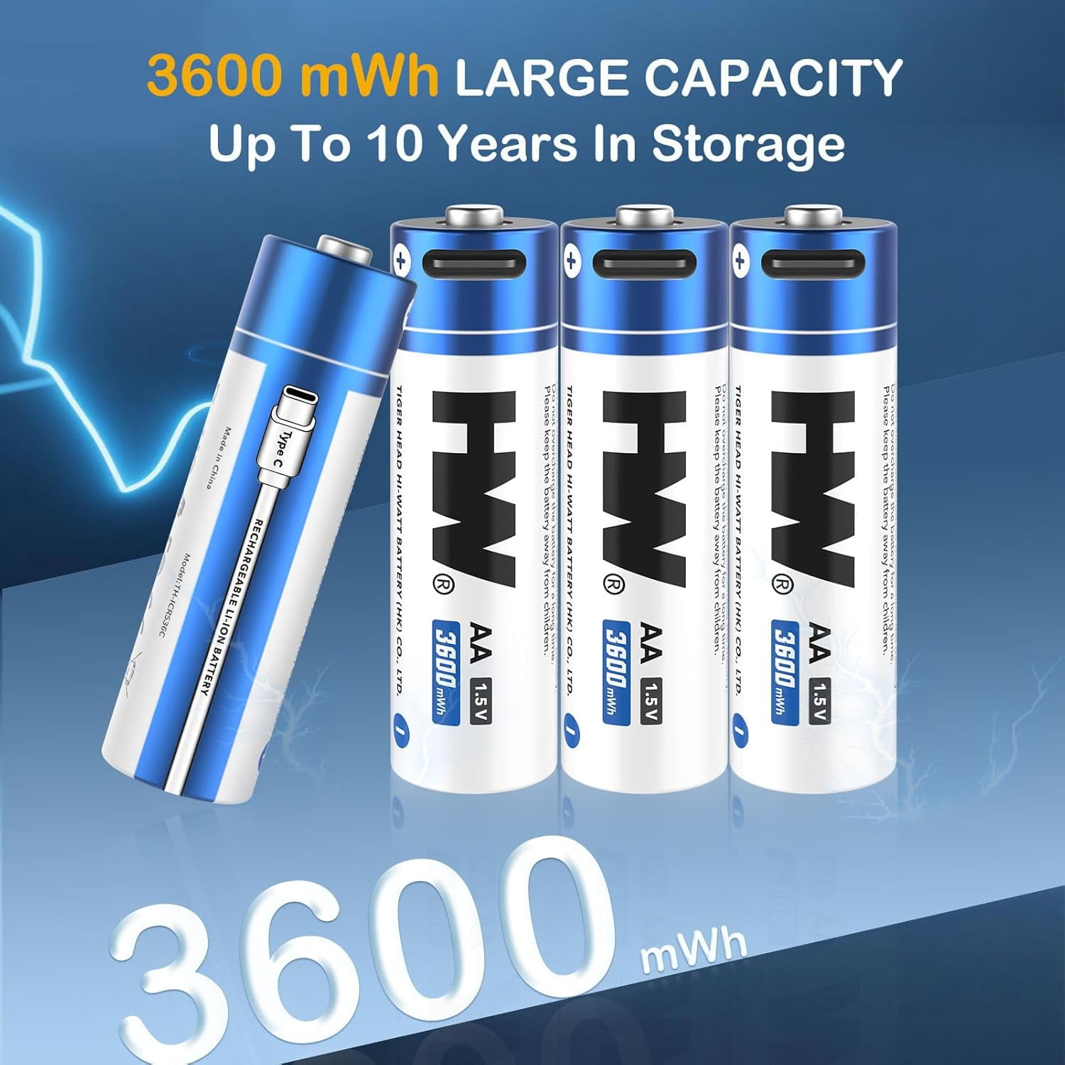 GHRTGR-USB Rechargeable AA Batteries, 4 Pack Lithium AA Batteries ...