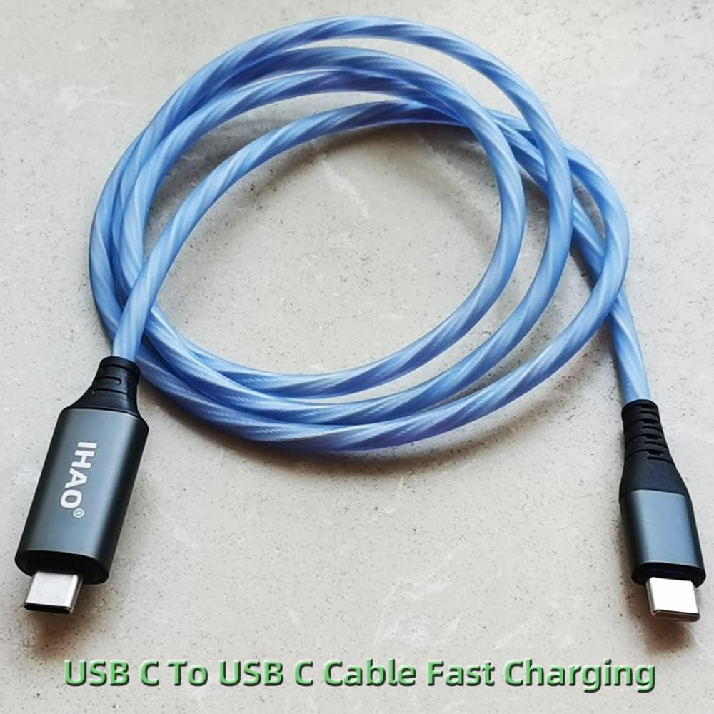 GHRTGR-USB Type C to Type C PD 60W Fast Charging Cable Phone Charger High Data Speed Cool Light ...