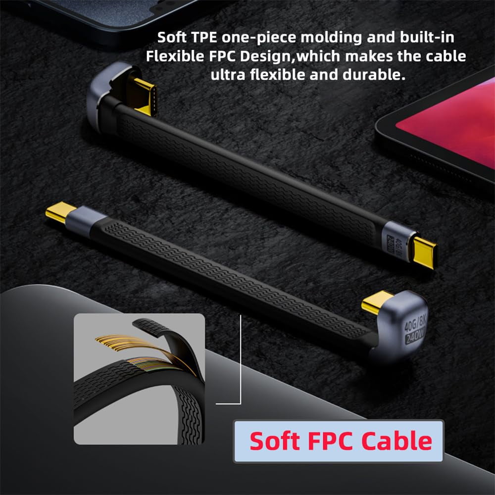 GHRTGR-USB4 40Gbps Type-C USB-C Male to Male 240W 100W 8K Flat Slim FPC Data Opposite U Shape ...