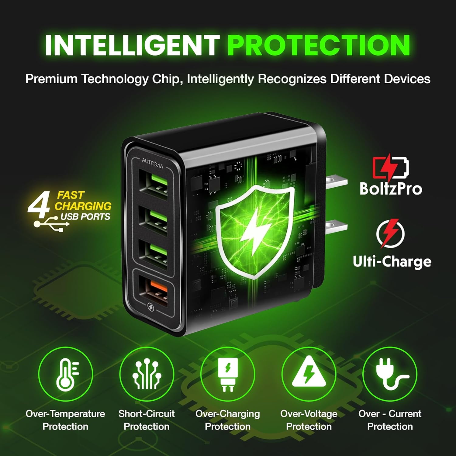 GHRTGR-Ulti Charger 4 Ports with Quick Charger Boltz Pro Lightning Fast ...