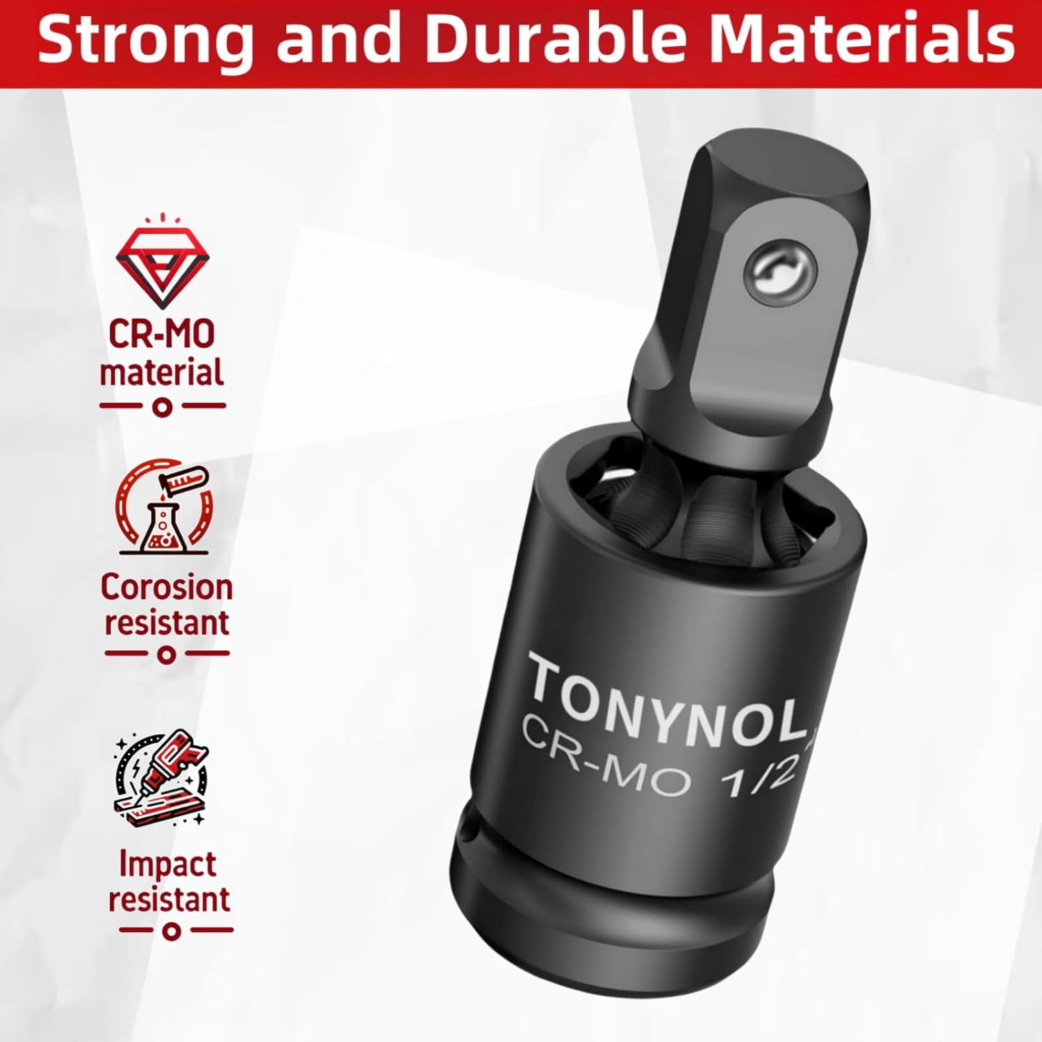 GHRTGR-Universal Joint Swivel Socket Adapter 3/4" Drivers,U-Joint Drive CR-MO Impact Grad Wobble ...