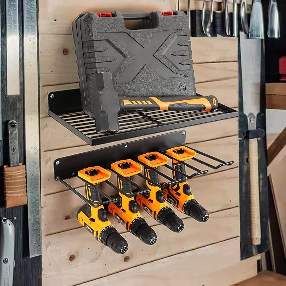 GHRTGR-Wall-Mounted 4 Drill Holder Organizer - Heavy Duty Metal Tool ...