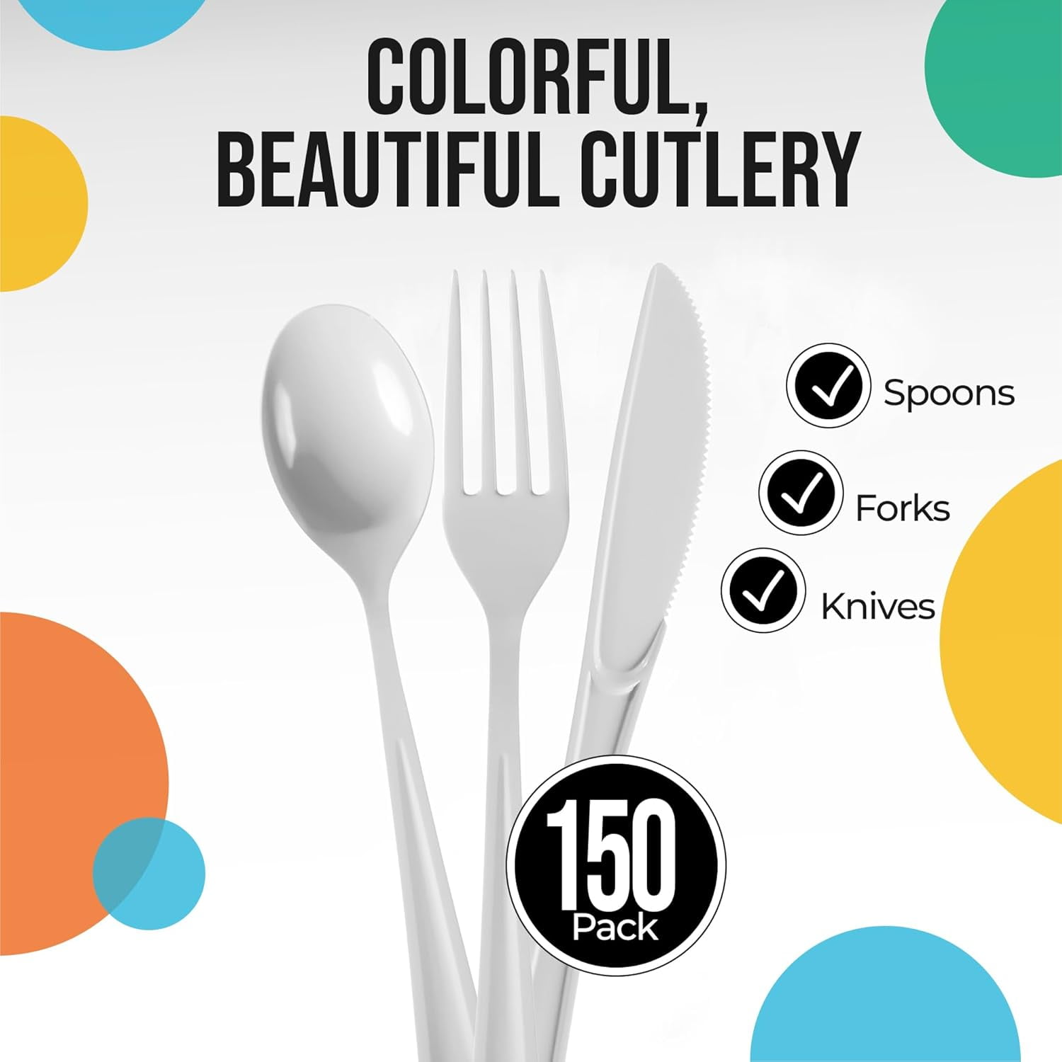 GHRTGR-White Plastic Silverware Heavy Duty 150 Pcs White Plastic ...