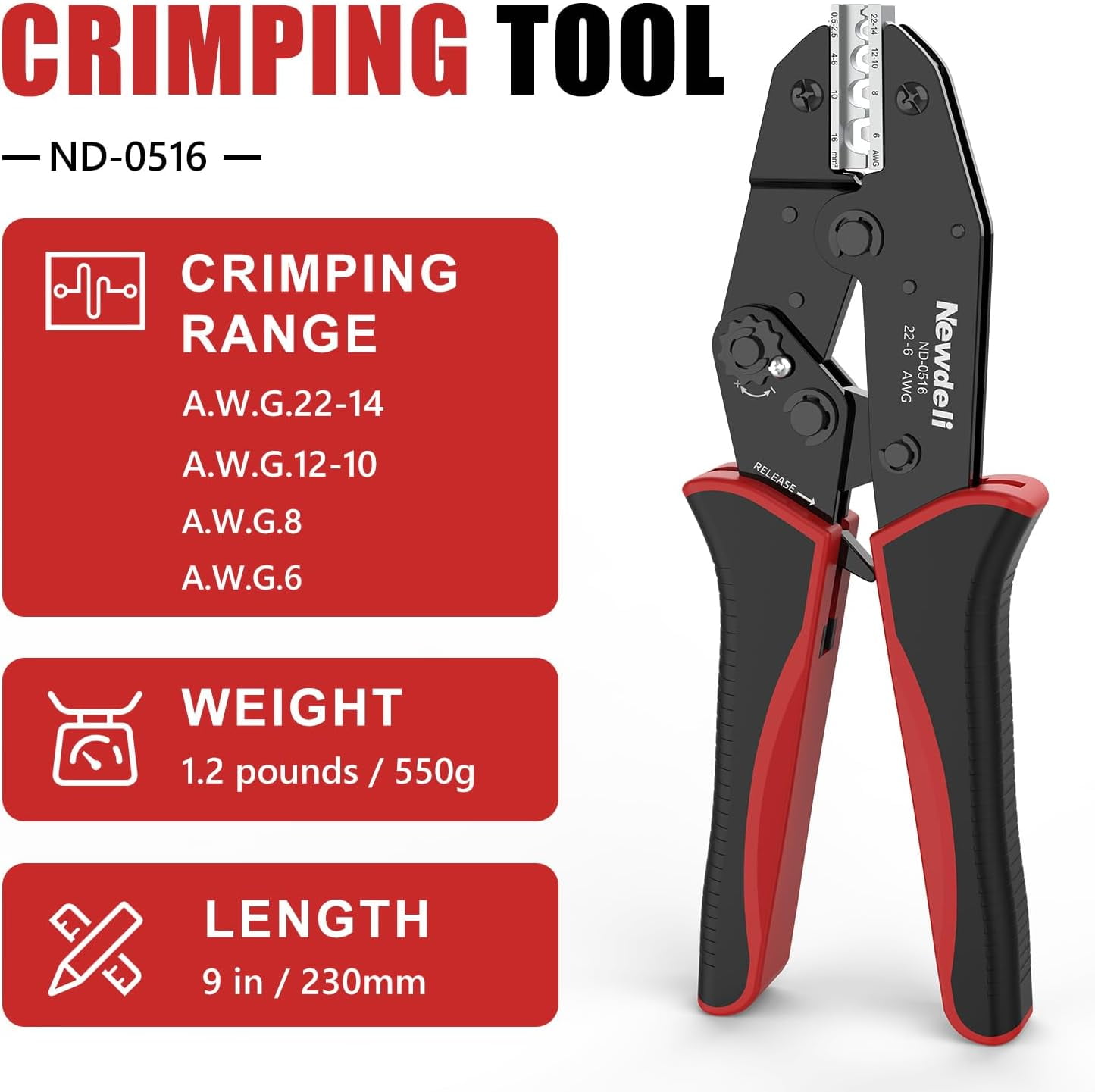 GHRTGR-Wire Crimping Tool for Non Insulated Butt Wire Connectors - AWG ...