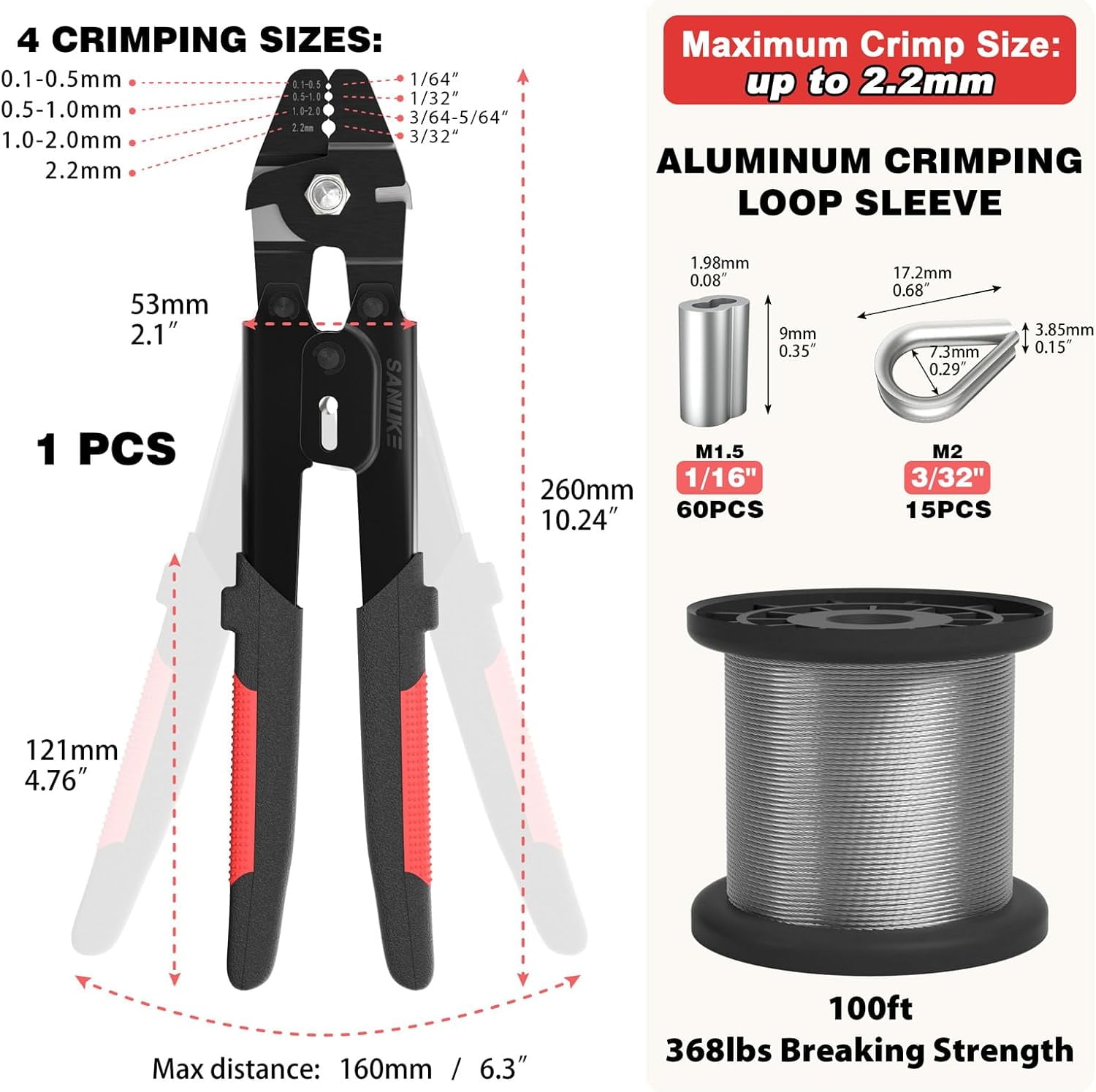 GHRTGR-Wire Rope Crimp Kit with 100ft 1/16 304 Stainless Steel Cable ...