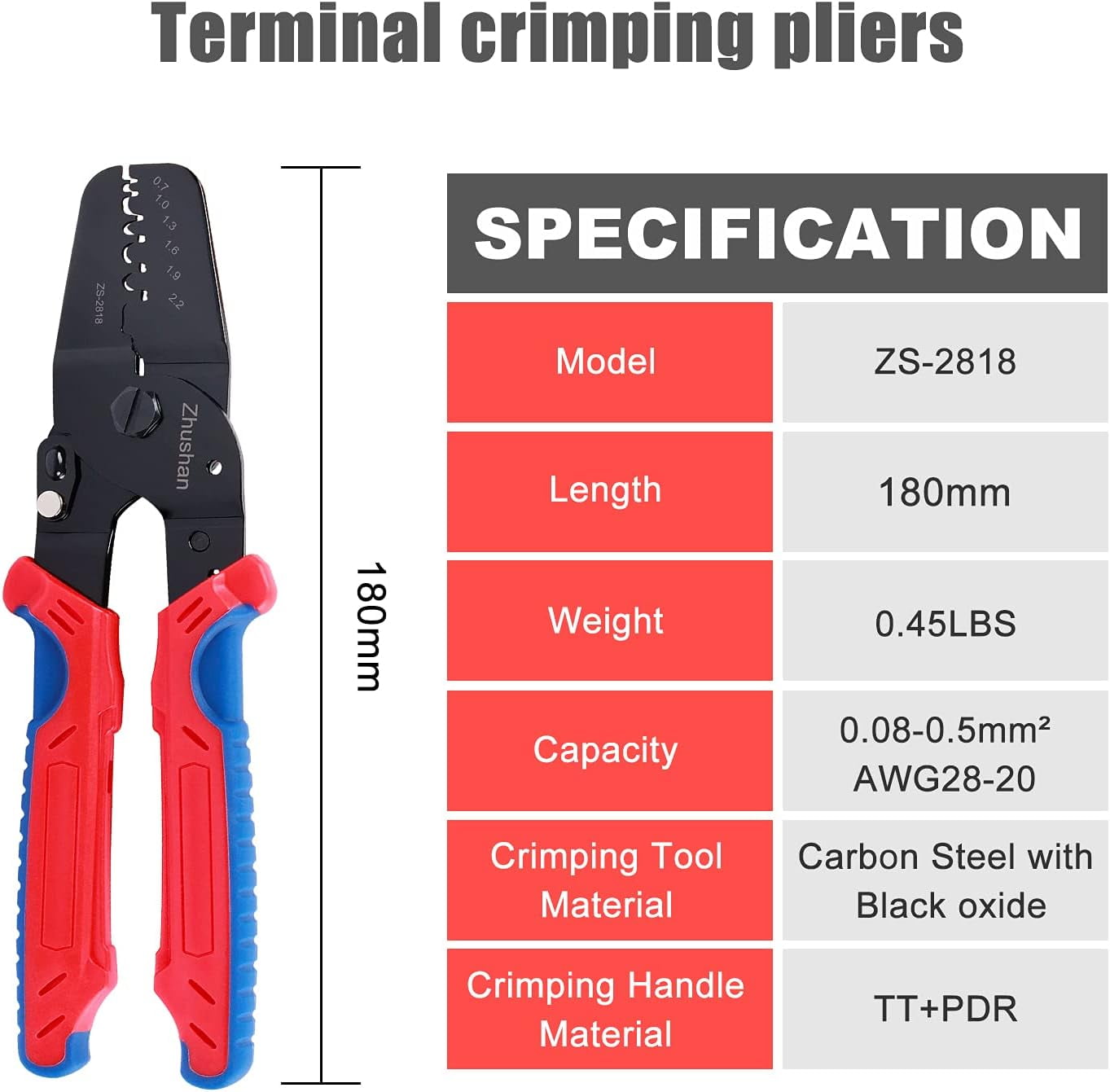 GHRTGR-ZS-2818 Open Barrel Terminal Crimper Tool, AWG 28-20 (0.08-0 ...