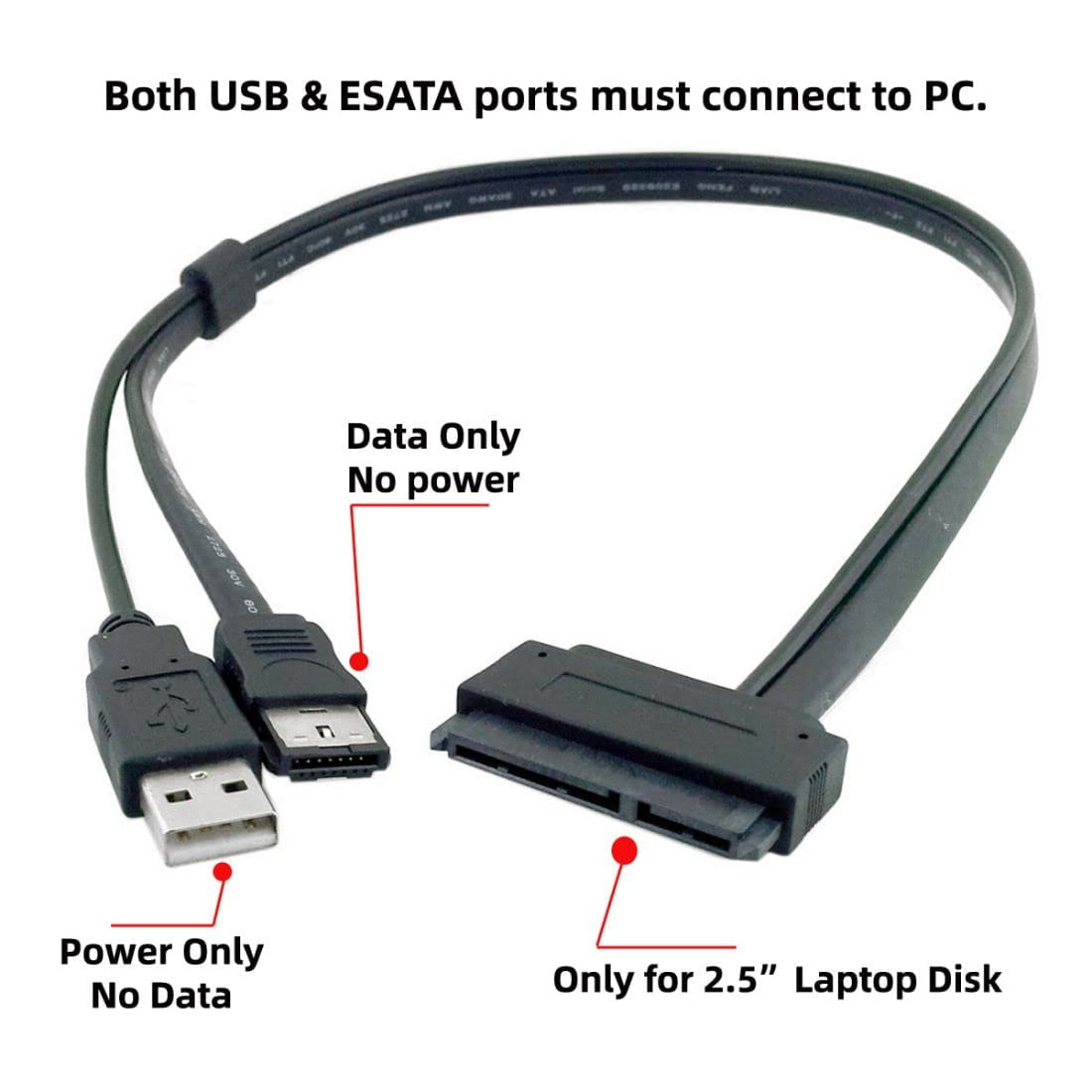 GHRTGR-eSATA to SATA 22Pin Data Transfer Extension Cable with USB 2.0 ...