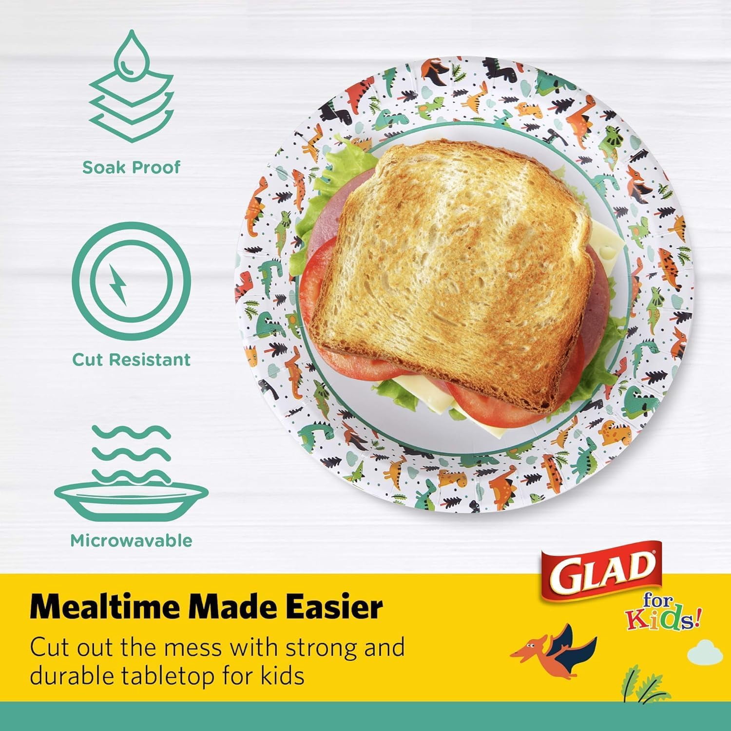 GHRTGR-for Kids Dinosaur Paper Plates - Soak Proof, Microwavable, Round ...