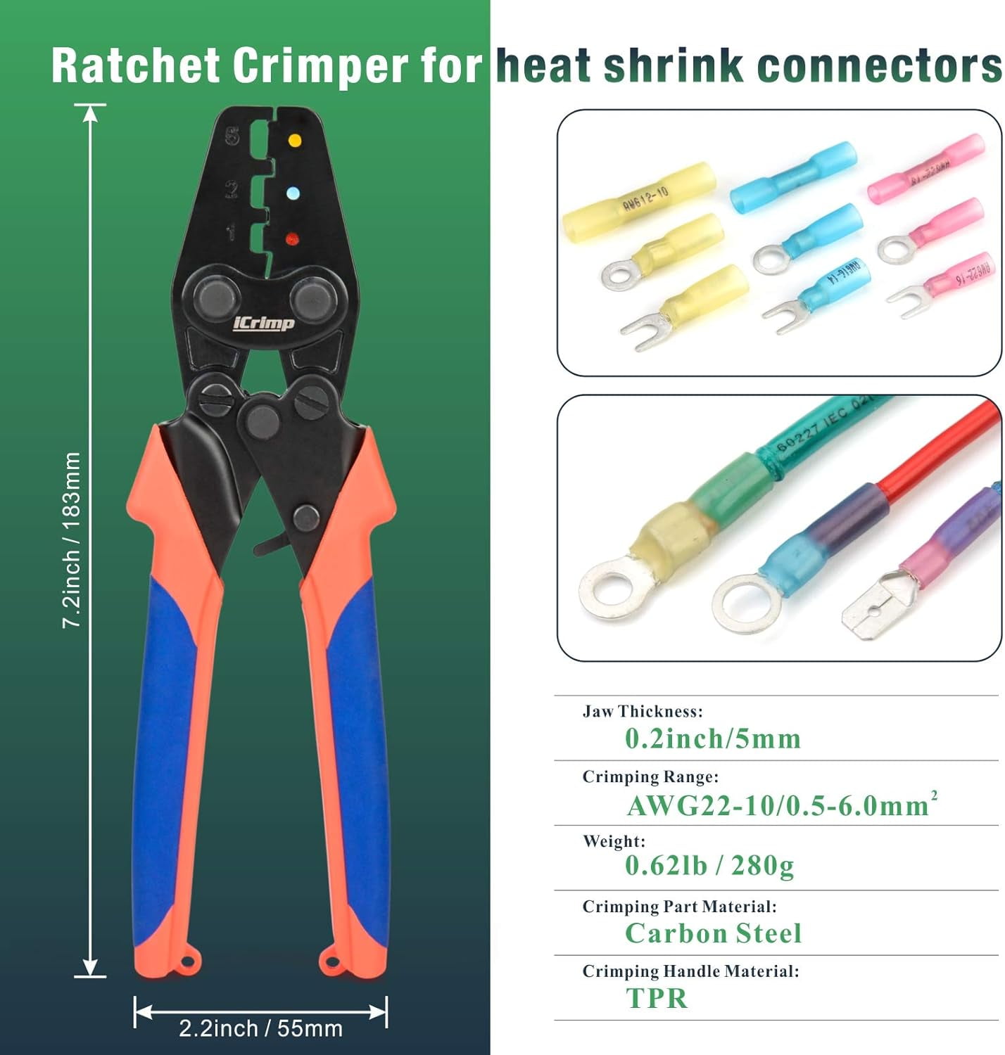 GHRTGR-iCrimp Handy Ratchet Wire Crimping Tool, for AWG22-10 Heat ...