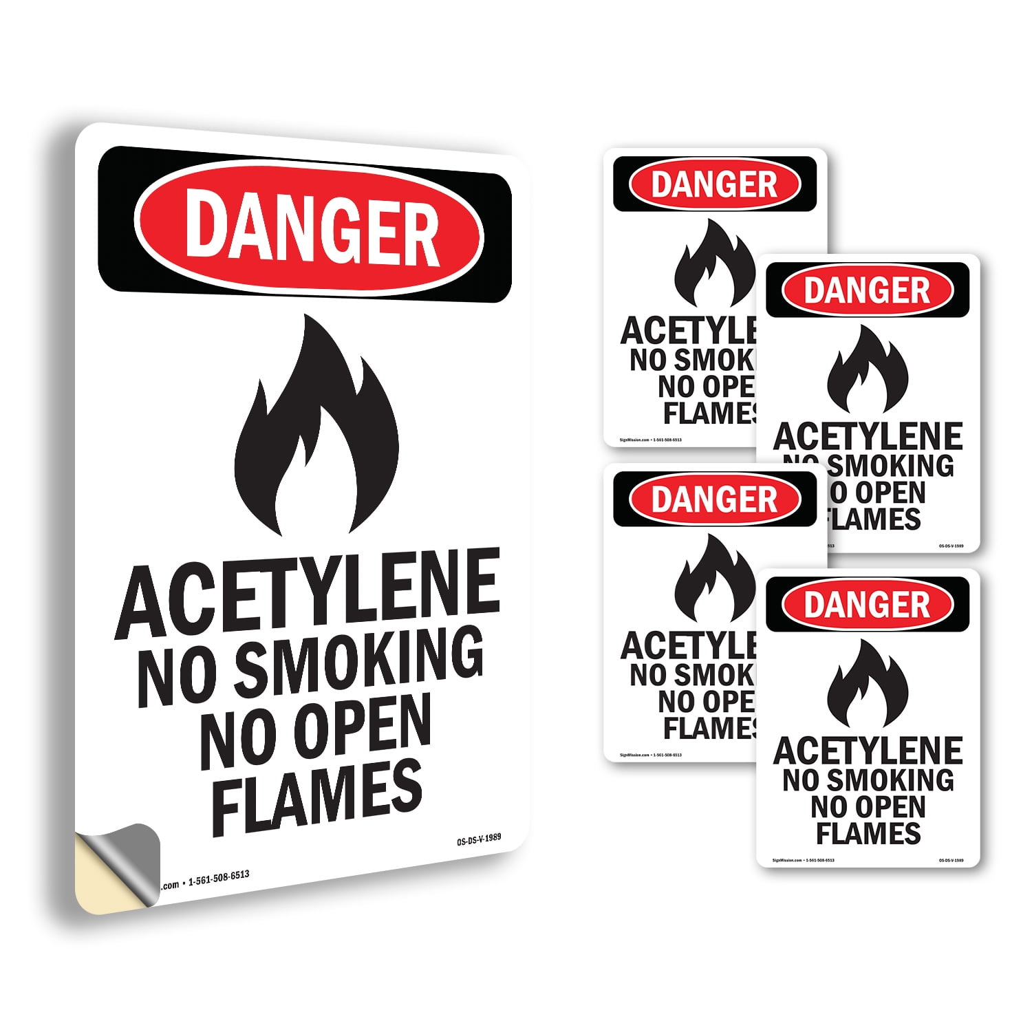 GHS Acetylene No Smoking OSHA Danger Vinyl Decal Label 10 Inch x 7 Inch ...