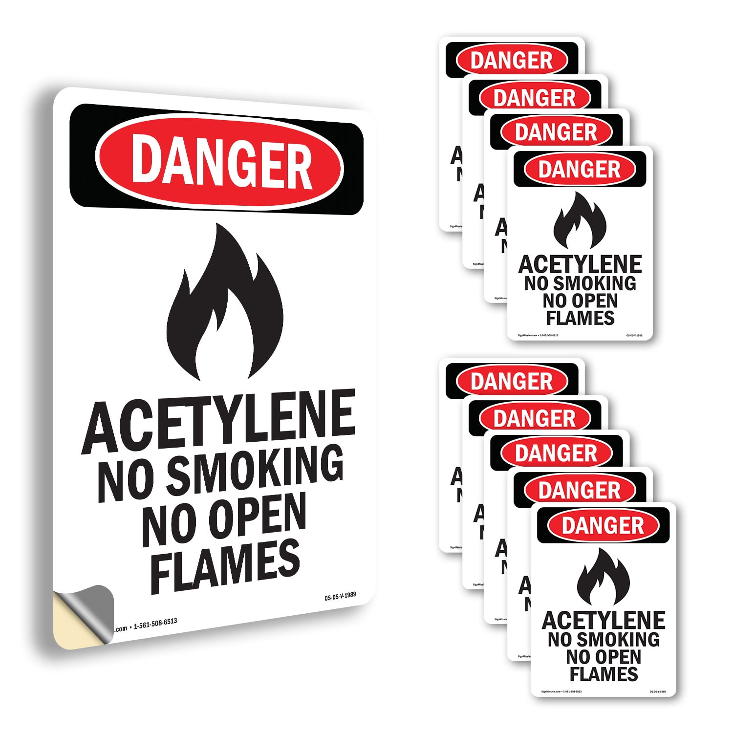 GHS Acetylene No Smoking OSHA Danger Vinyl Decal Label 18 Inch x 12 ...