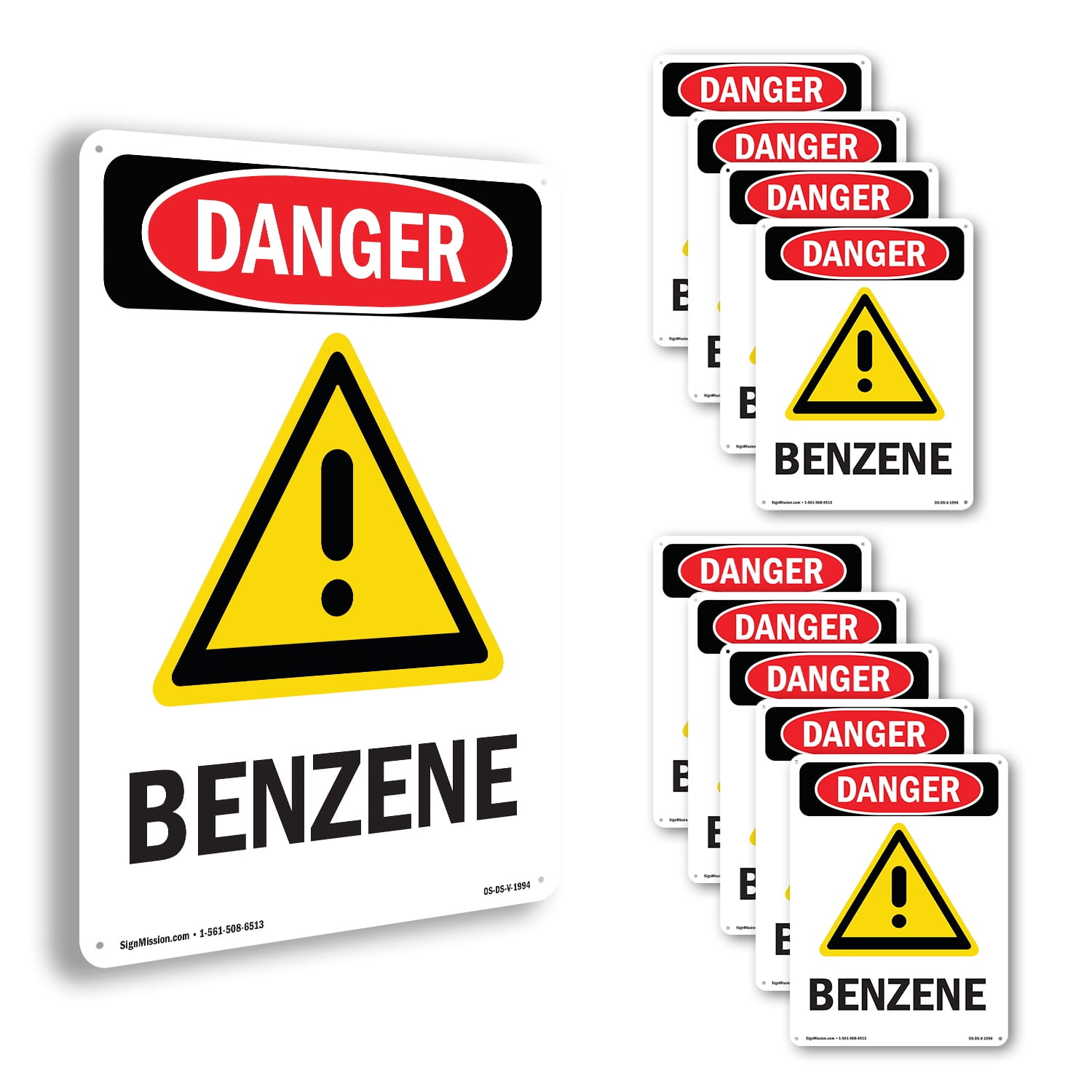 GHS Benzene OSHA Danger Rigid Plastic Sign 10 Inch x 7 Inch - 10 Pack ...