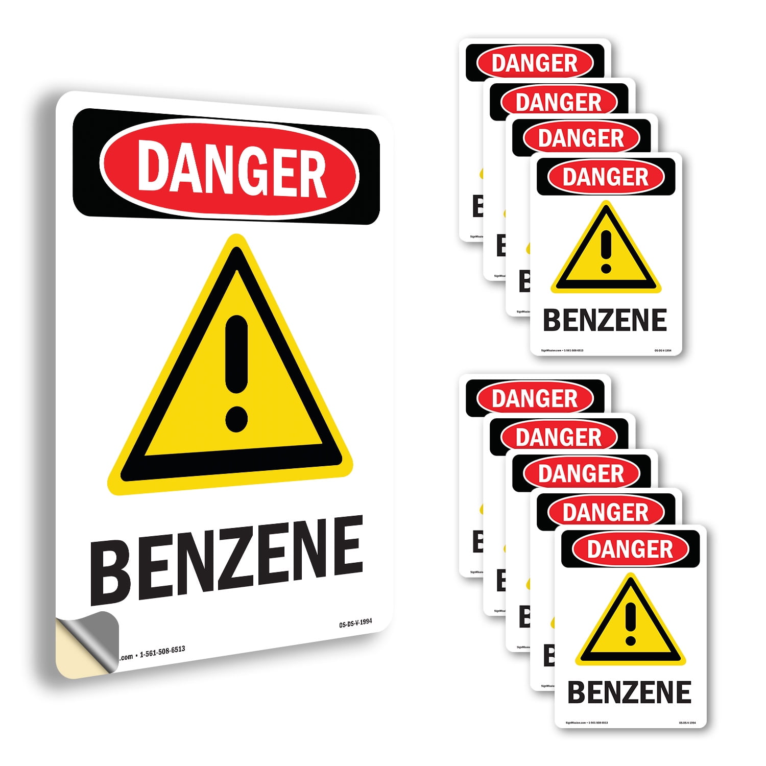 GHS Benzene OSHA Danger Vinyl Decal Label 18 Inch x 12 Inch - 10 Pack ...