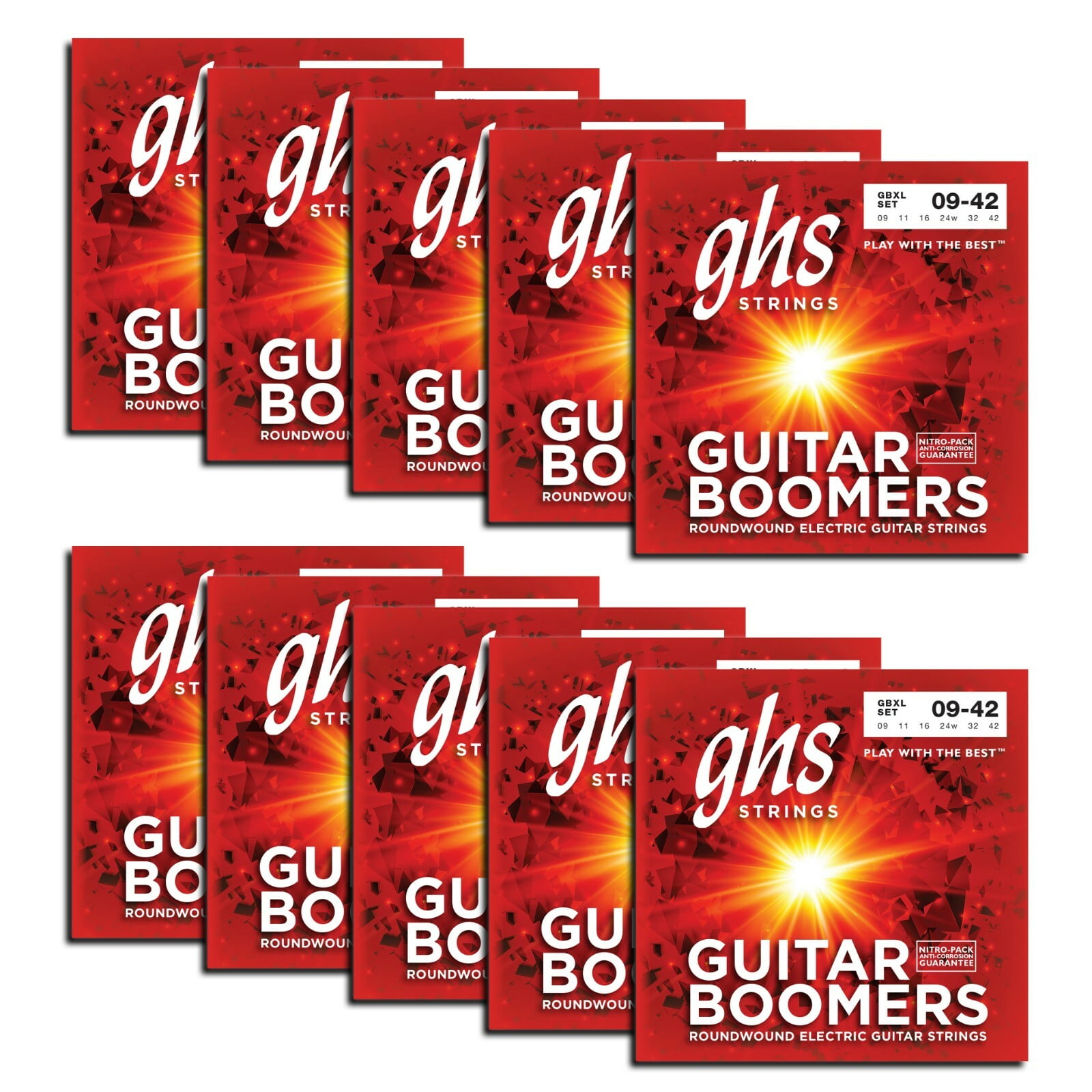 GHS Boomers GBXL-10 Set Extra Light 009-042 Electric Guitar Strings (10-Pack) - Walmart.com