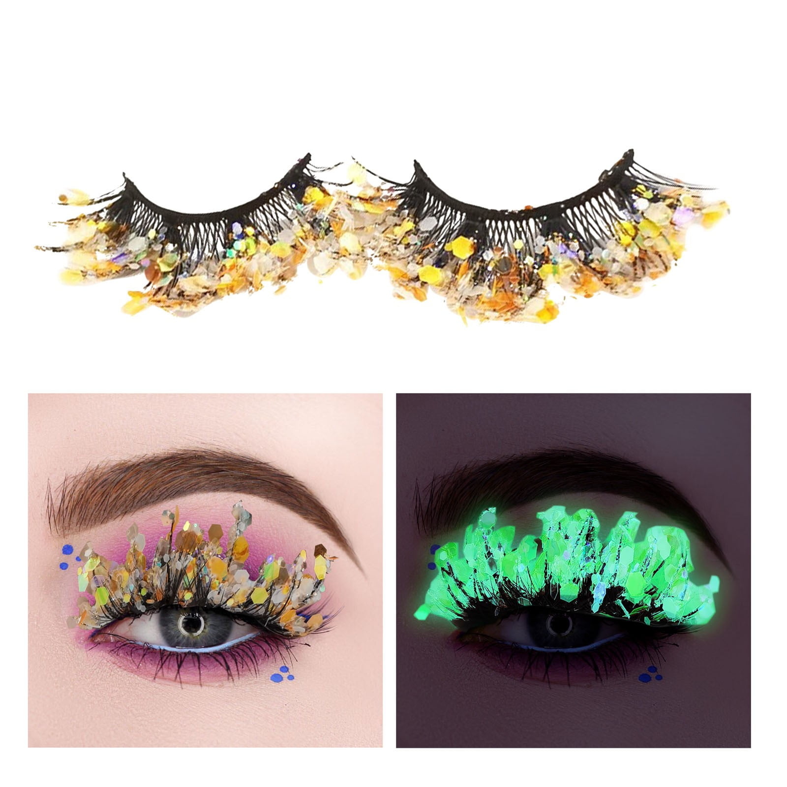 GHSOHS Color Sequins Eyelashes Glow In The Dark False Eyelashes Night ...