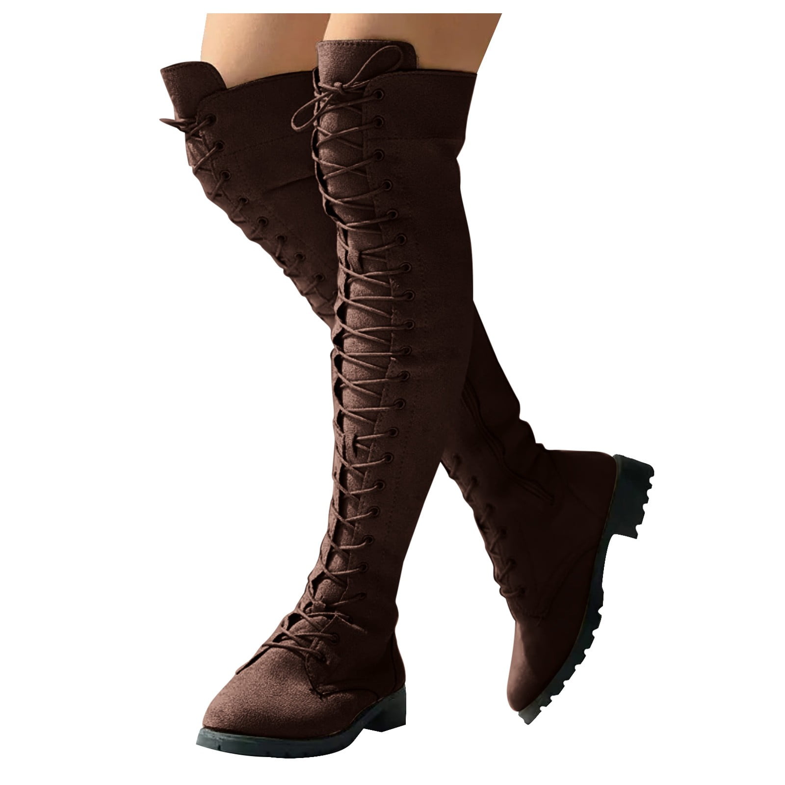 GHSOHS Cowboy Boots for Women Over The Knee Boots Suede Boots for Women Black Boots Lace Up ...