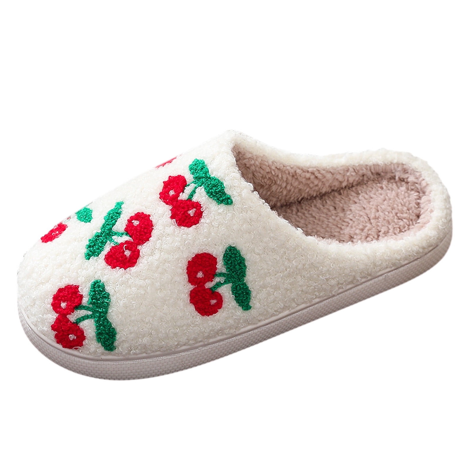 GHSOHS Cute Cherry Fuzzy Slippers for Women and Men Bedroom Indoor Comfy Soft Cotton Warm House ...