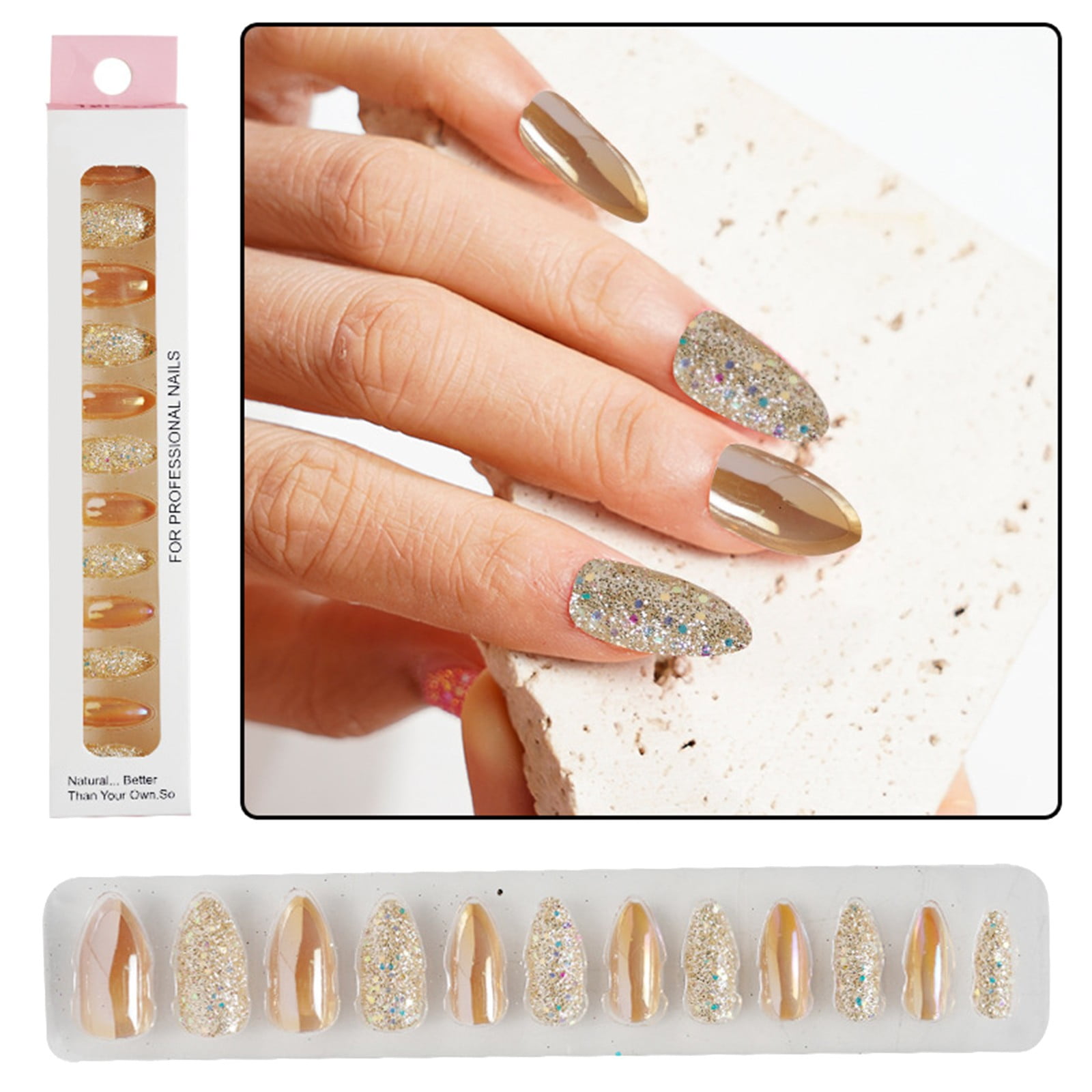 GHSOHS French Tip Press on Nails Long Style Glazed Nail Stickers ...