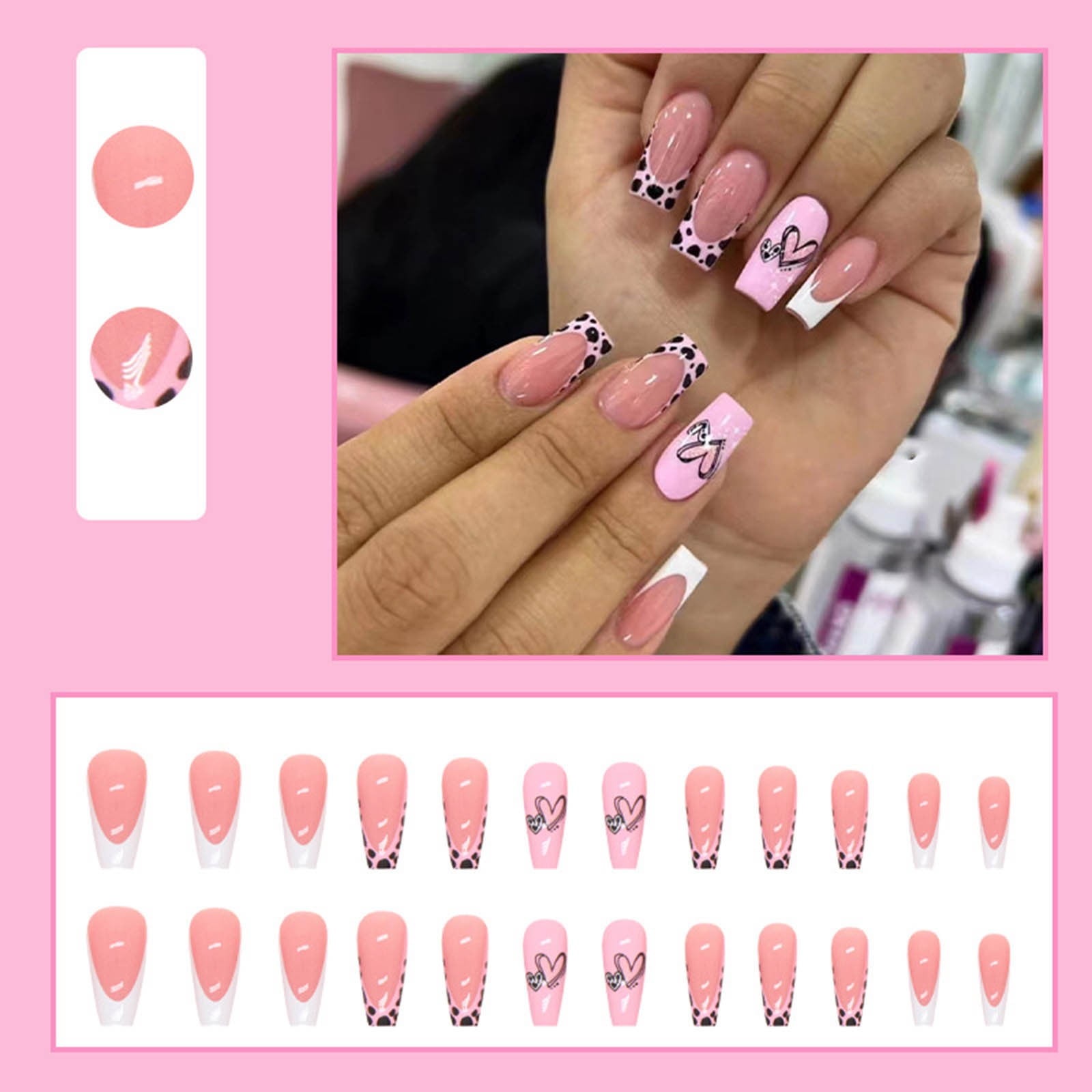 GHSOHS French Tip Press on Nails Medium Length Pink Nails Butterfly ...