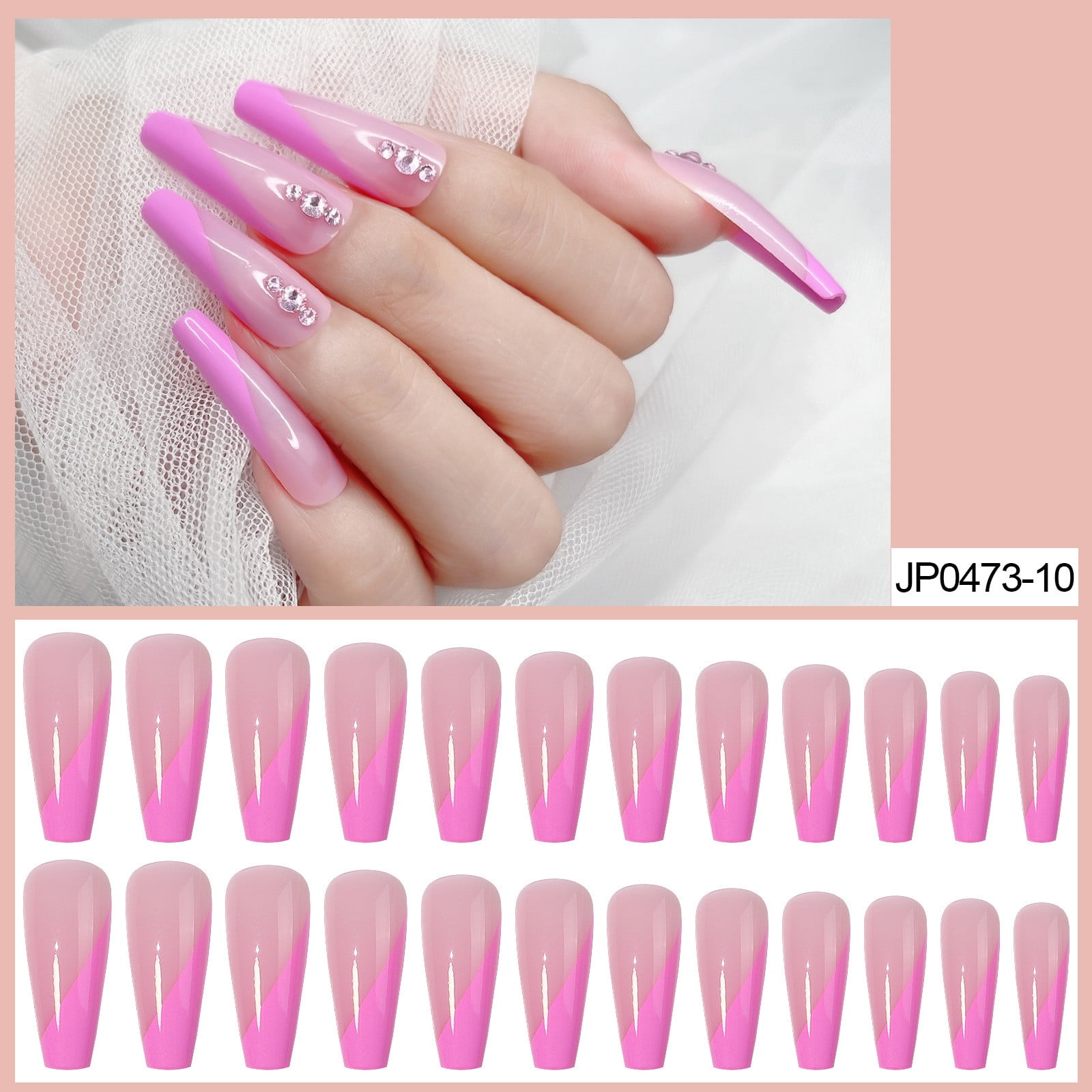 GHSOHS French Tip Press on Nails Rose Red Long Point Drill Removable ...