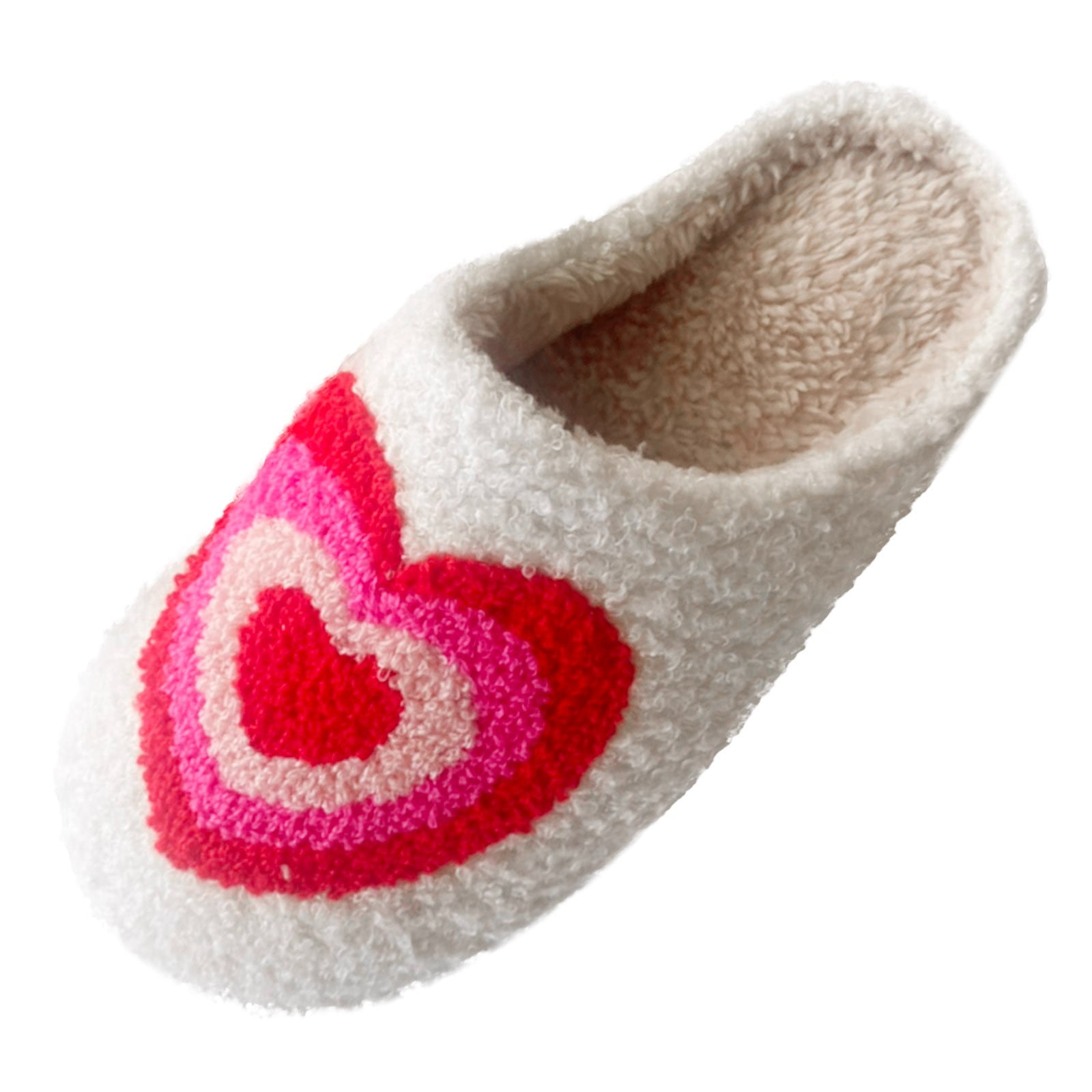 GHSOHS Fuzzy Slippers for Women Cute Love Heart Pattern Flat Bottom ...