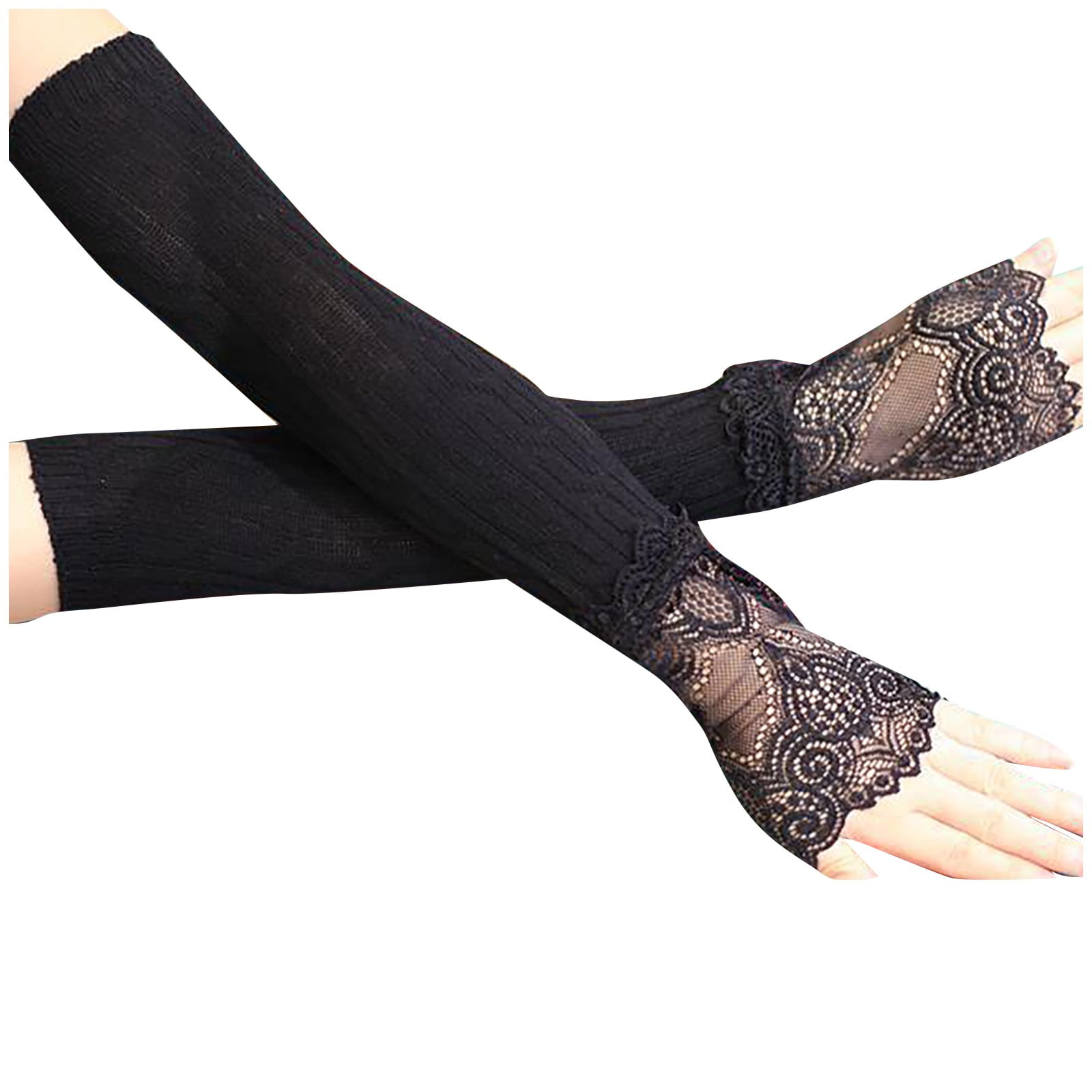 GHSOHS Gloves Black Lace Gloves Black Fingerless Long Floral Gloves ...