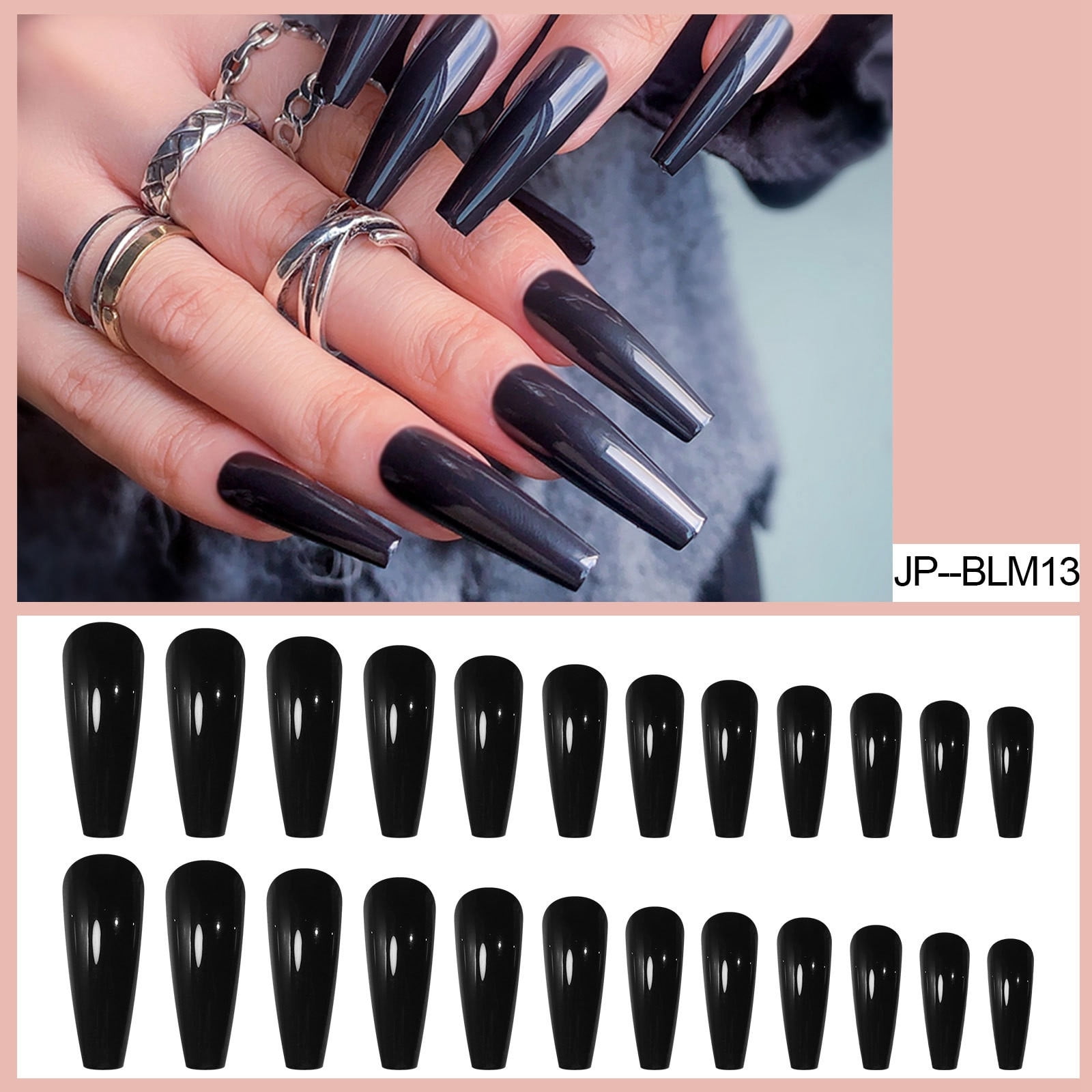 GHSOHS Long Nail Tips 24 Count Press on Nails Glossy Black Full Cover ...
