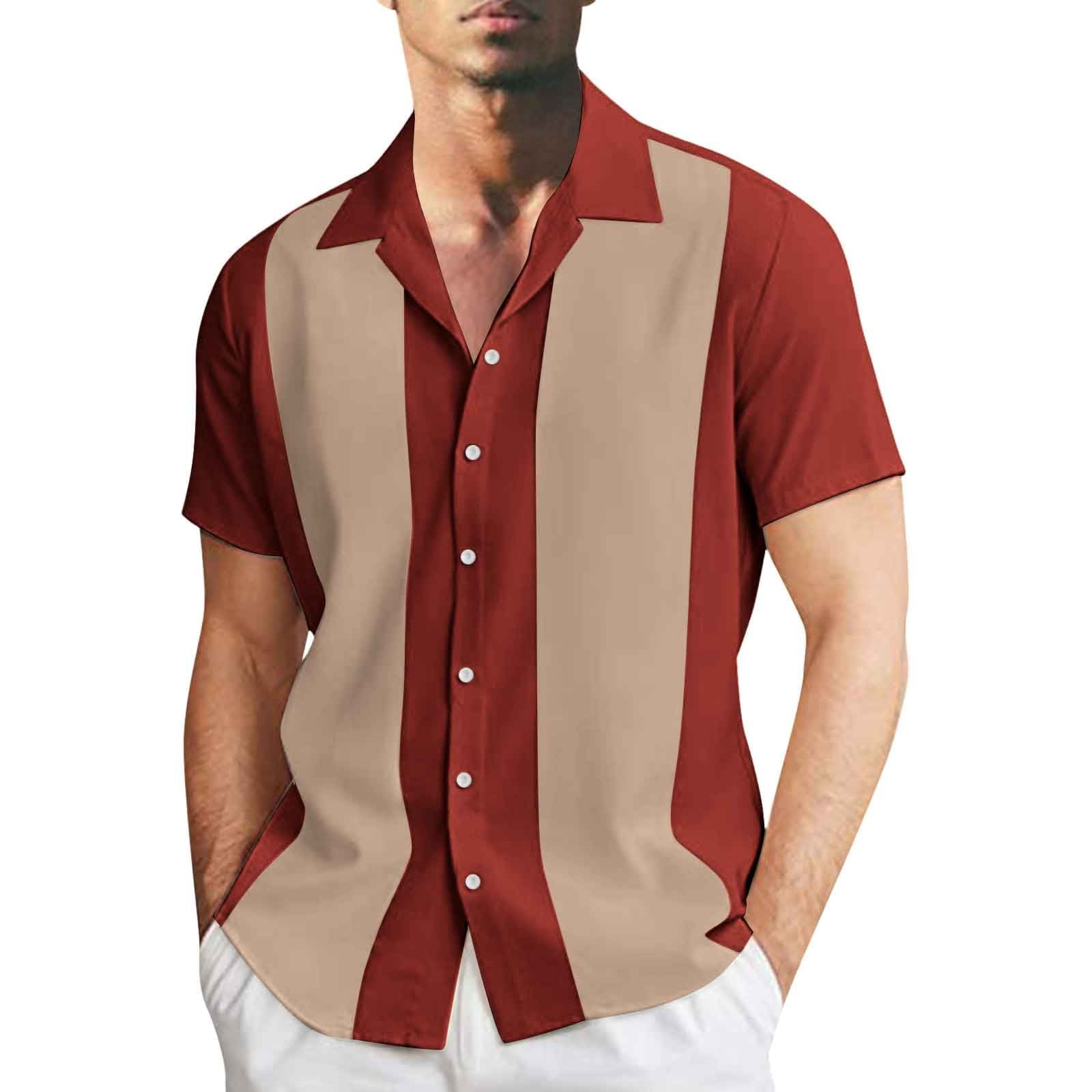 GHSOHS Mens Dress Shirts Trendy Golf Shirts for Men Red Button Up Short ...