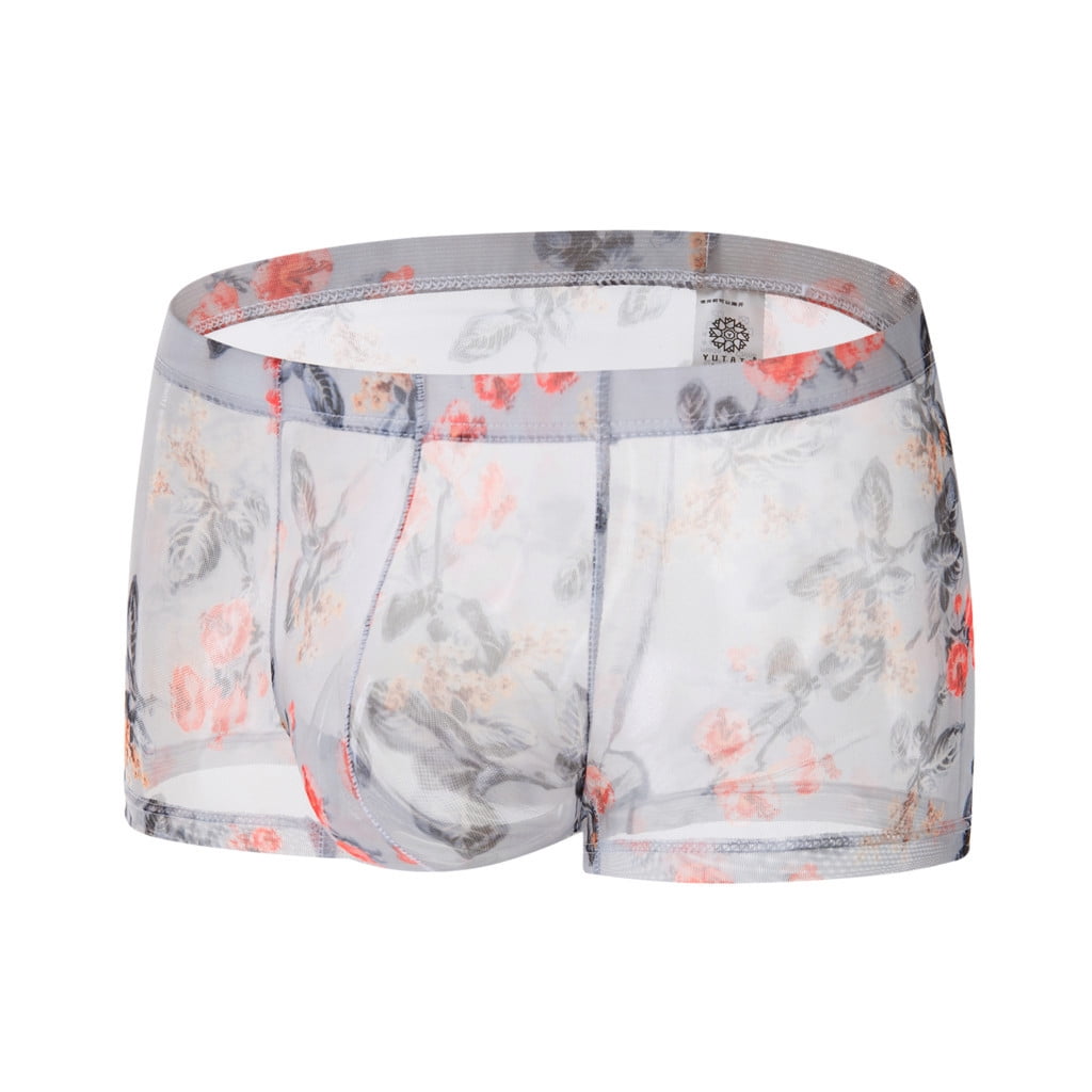 GHSOHS Mens Underwear Transparent See Through Shorts Floral Printed ...