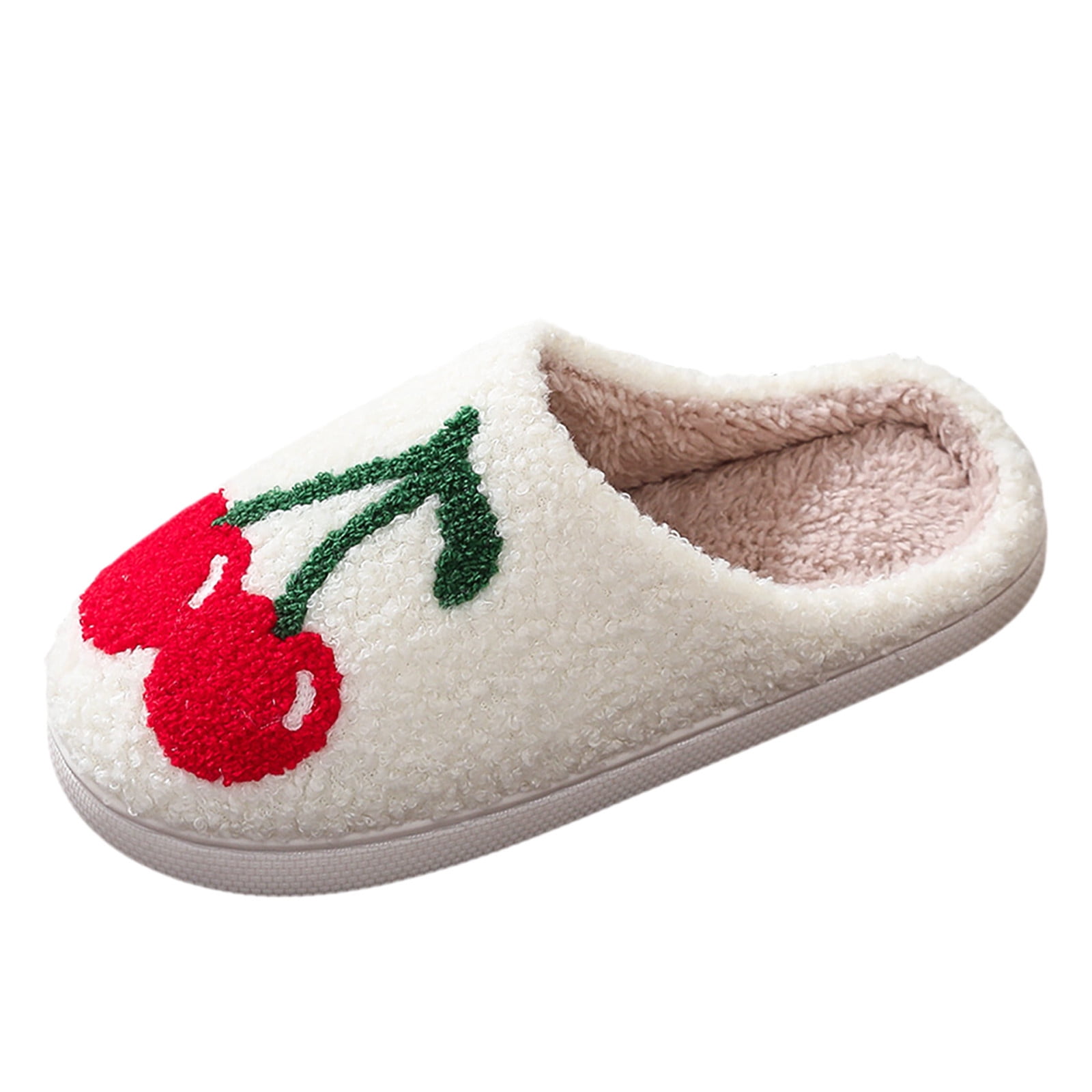 GHSOHS Plush Cherry Slippers for Women Men Cute Cartoon Home Shoes ...