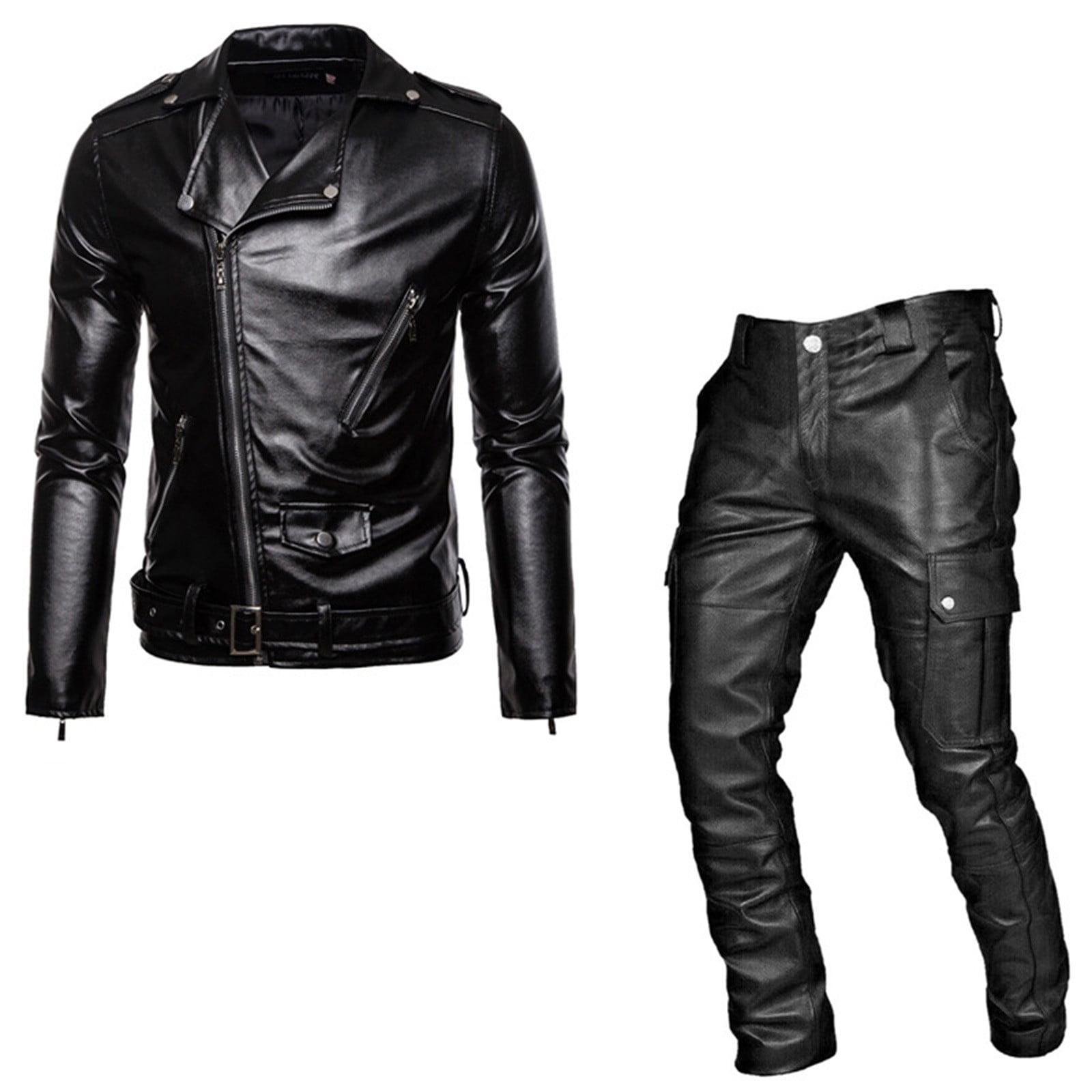 GHSOHS Sequin Blazer Suits for Men Punk Casual Suit Leather Leather ...